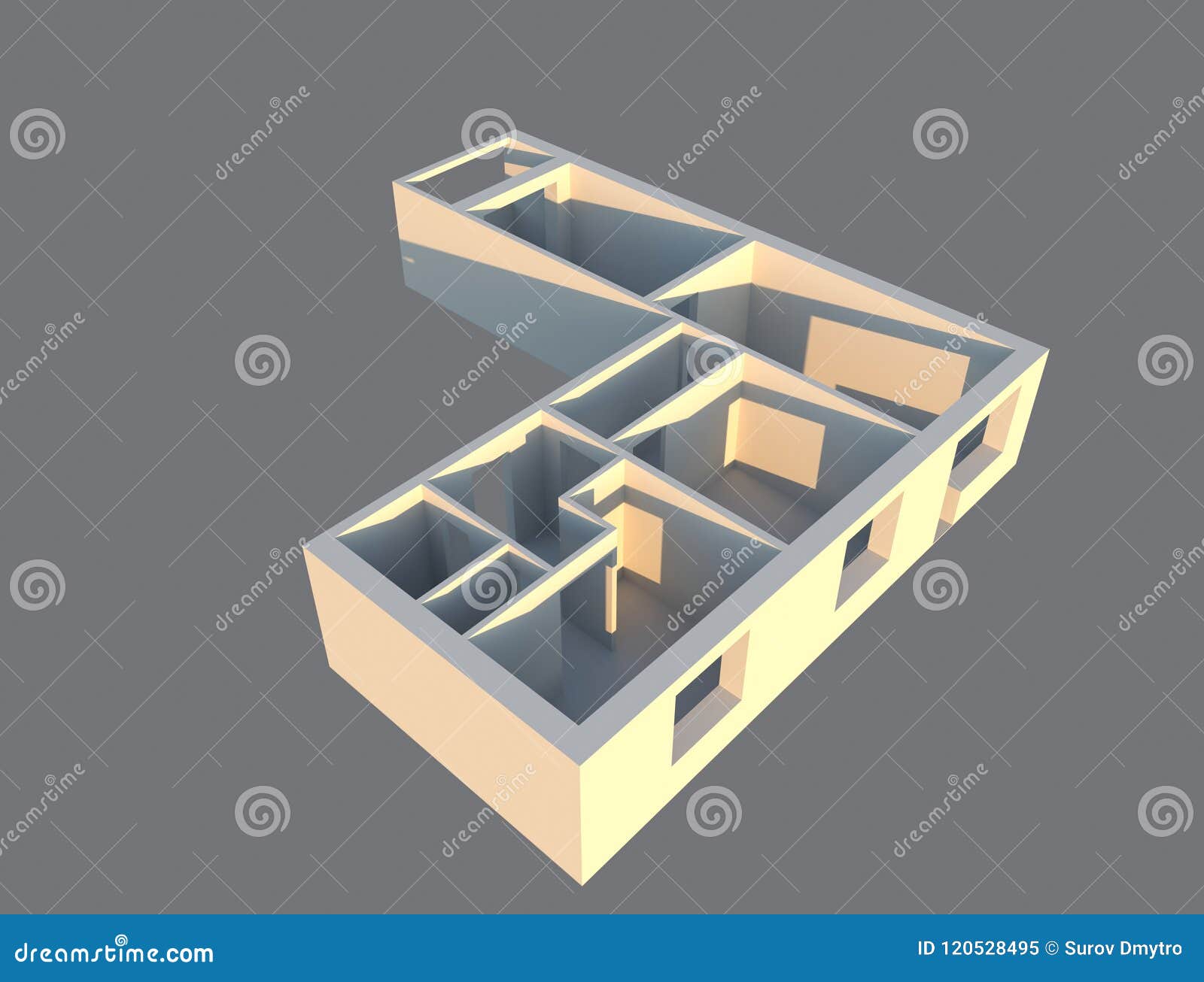 3d Render Designe Apartments in Perspective View, Construction Plane ...