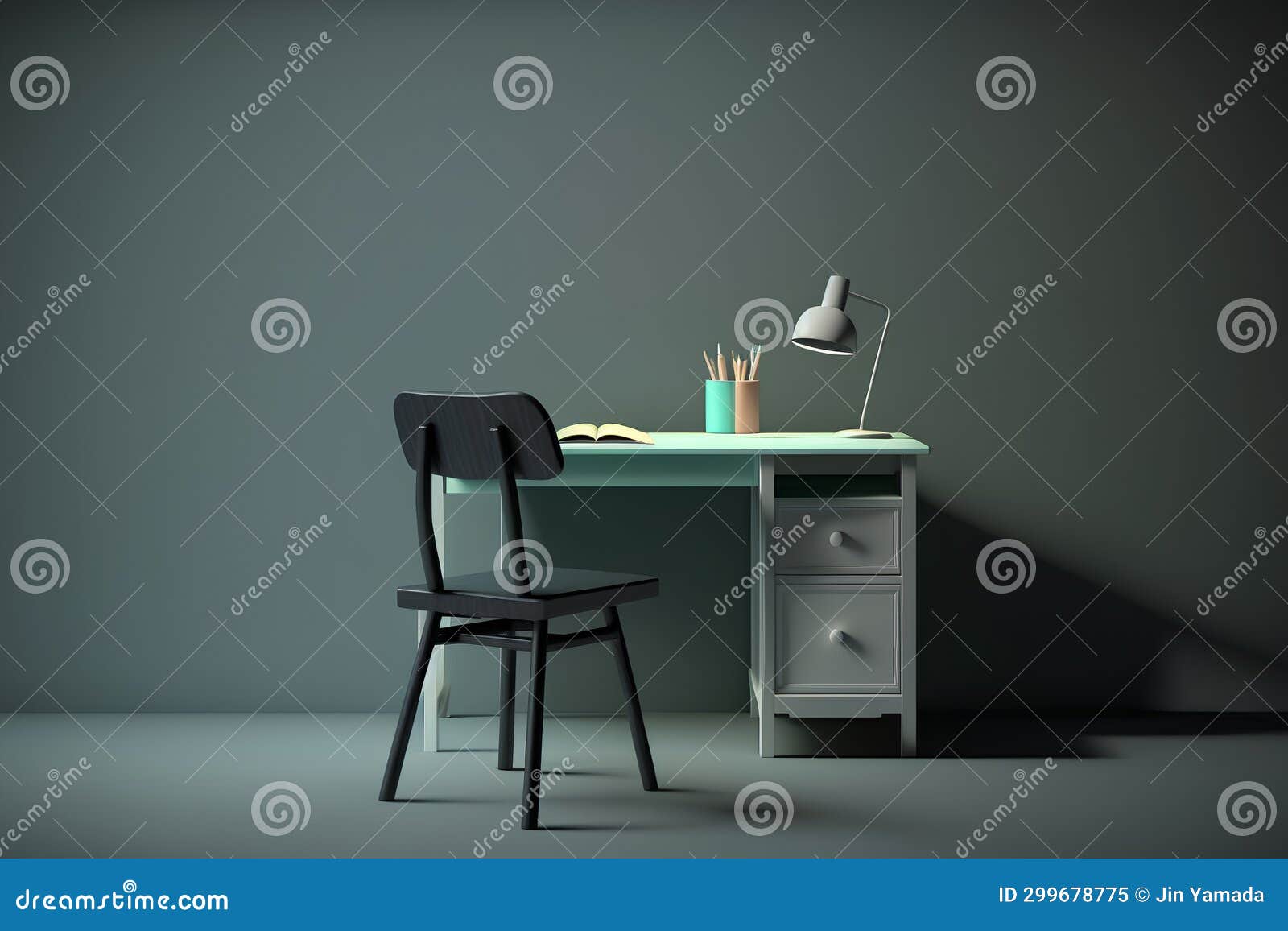 3d Render of a Desk with a Chair and Stationery on it Stock ...