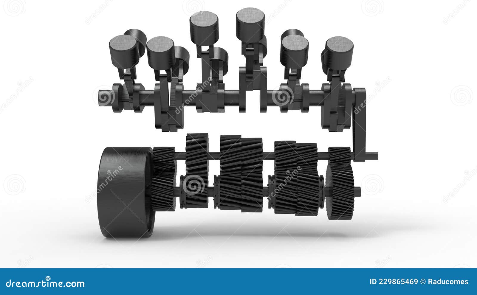 3D Render - Detailed Side View of a V12 Internal Combustion Engine ...