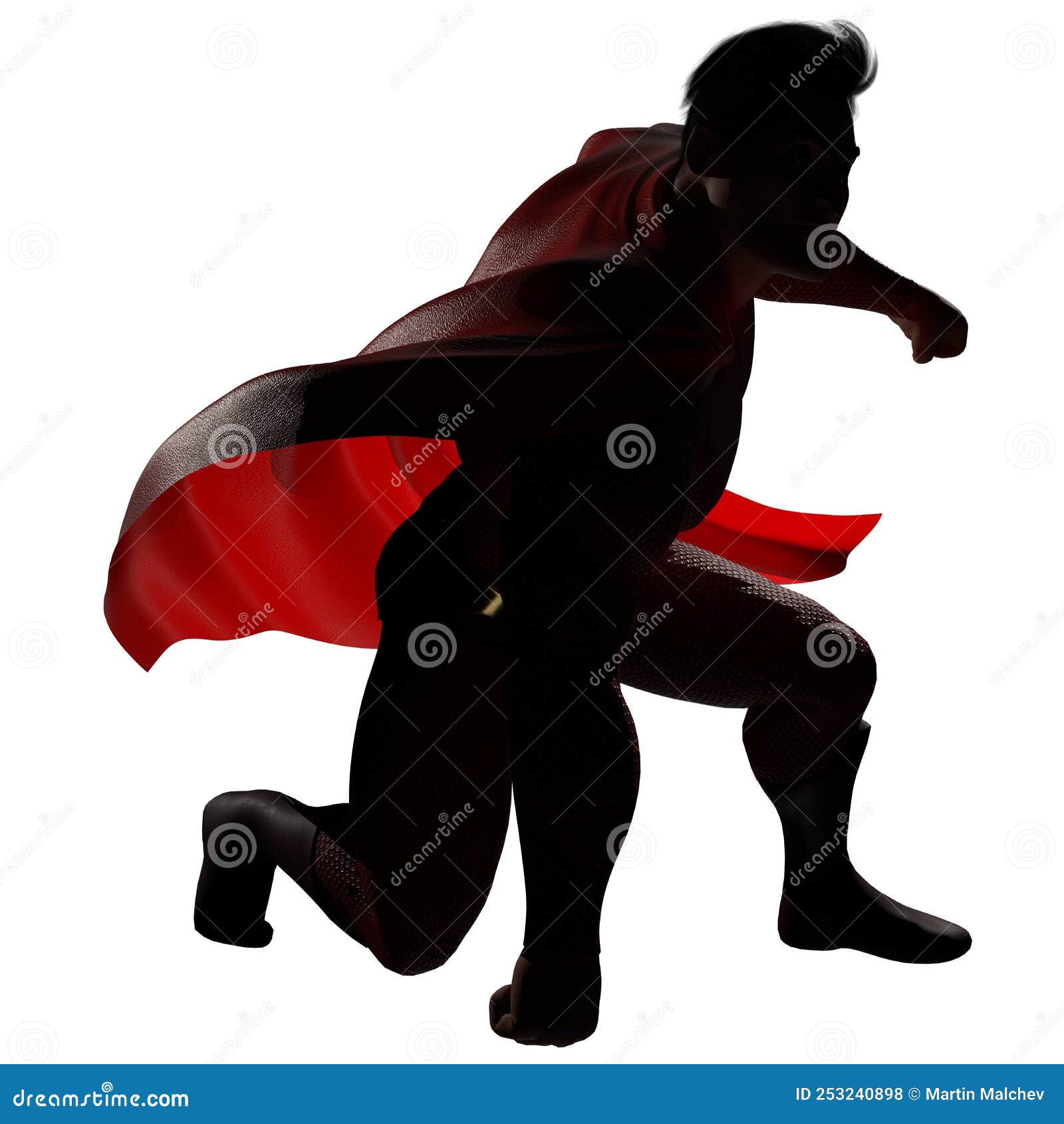 Superhero Landing on White Silhouette 3D Render 3 Stock Illustration ...