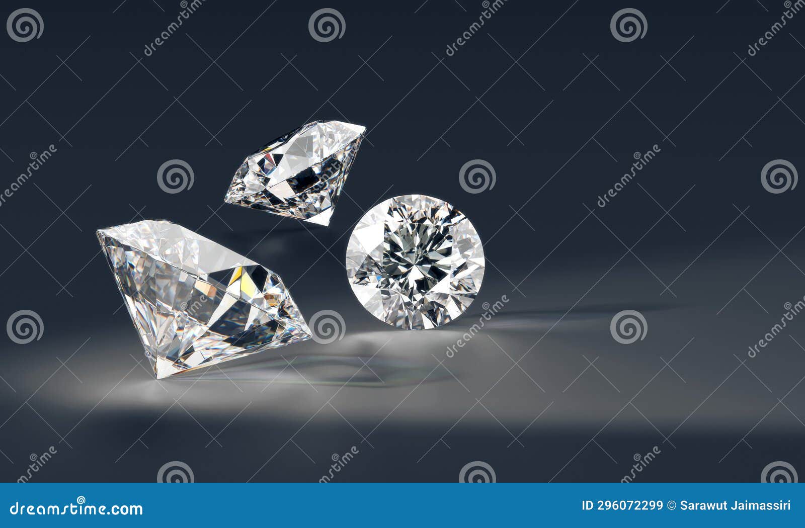 3D Render Diamonds with Caustic Placed on Glossy Blackground Stock ...