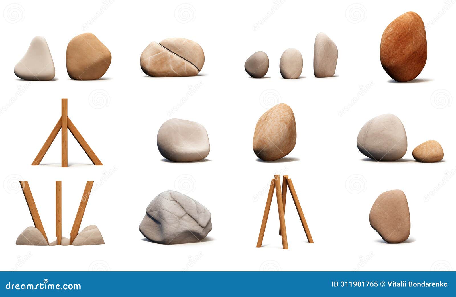 3d Render of Different Shapes and Sizes of Stones Isolated on ...