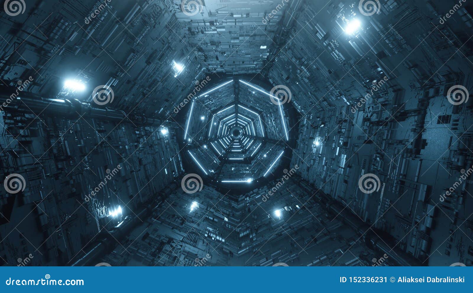 3d Render Digital Futuristic Neon Tunnel Abstract Stock Illustration ...