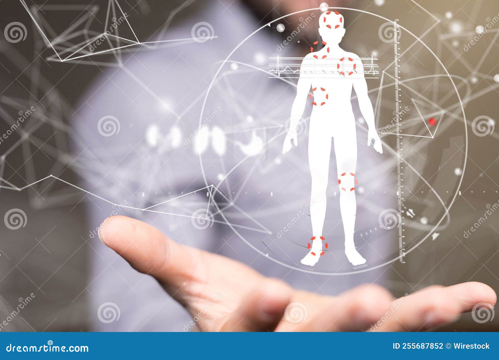3D Render of a Digital Human Body on a Male Hand Stock Photo - Image of ...