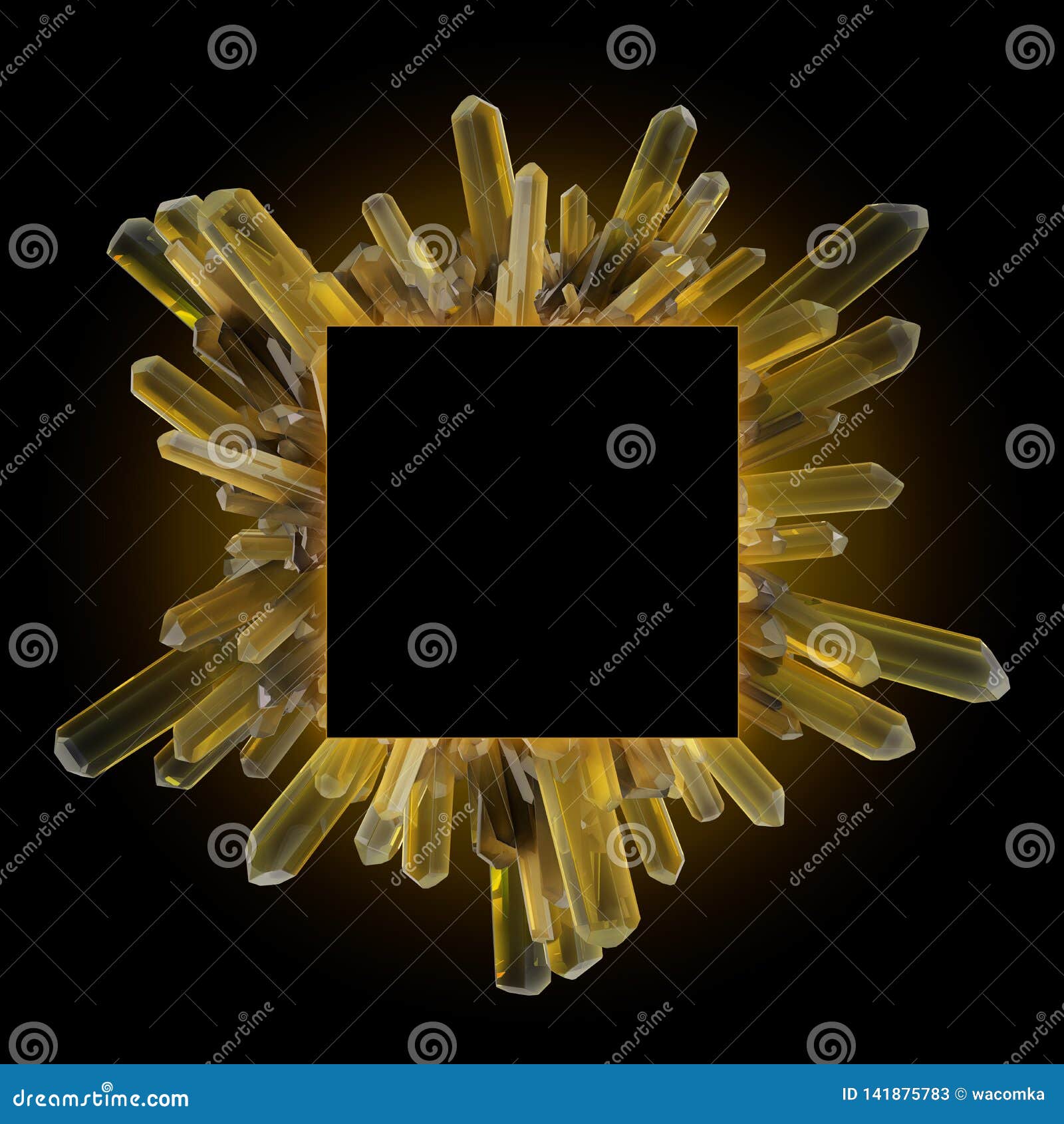 3d Render, Abstract Crystal Square Frame, Rectangular Banner, Modern ...