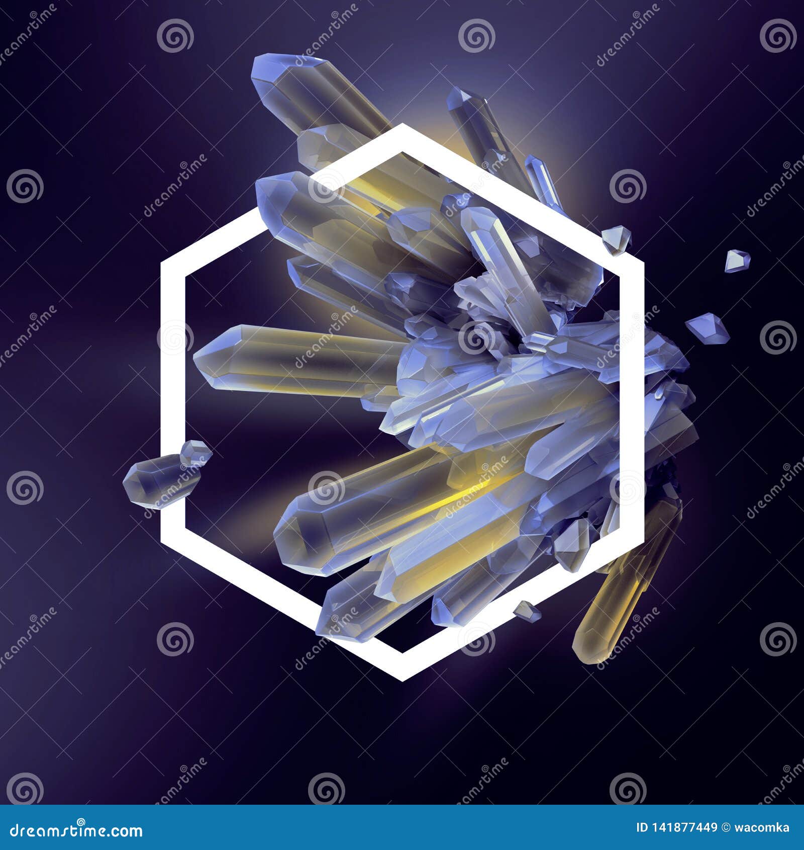 3d Render, Abstract Crystals in Hexagonal Frame, Modern Gemstone ...