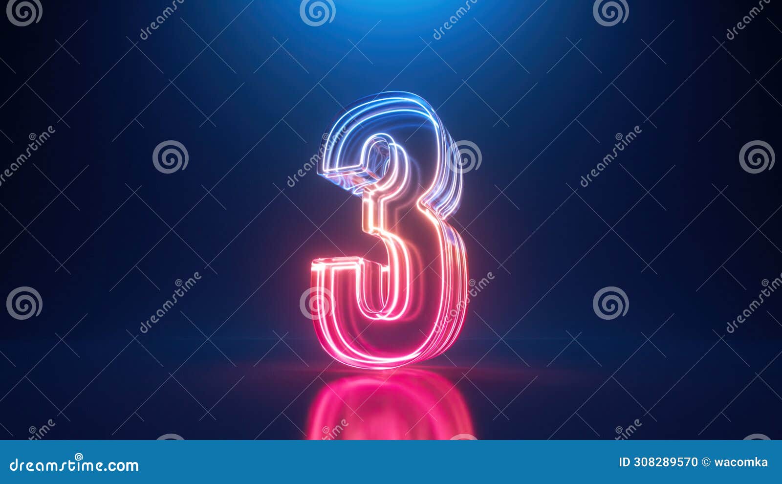 3d Render, Digital Neon Number Three. the Third Place Stock ...