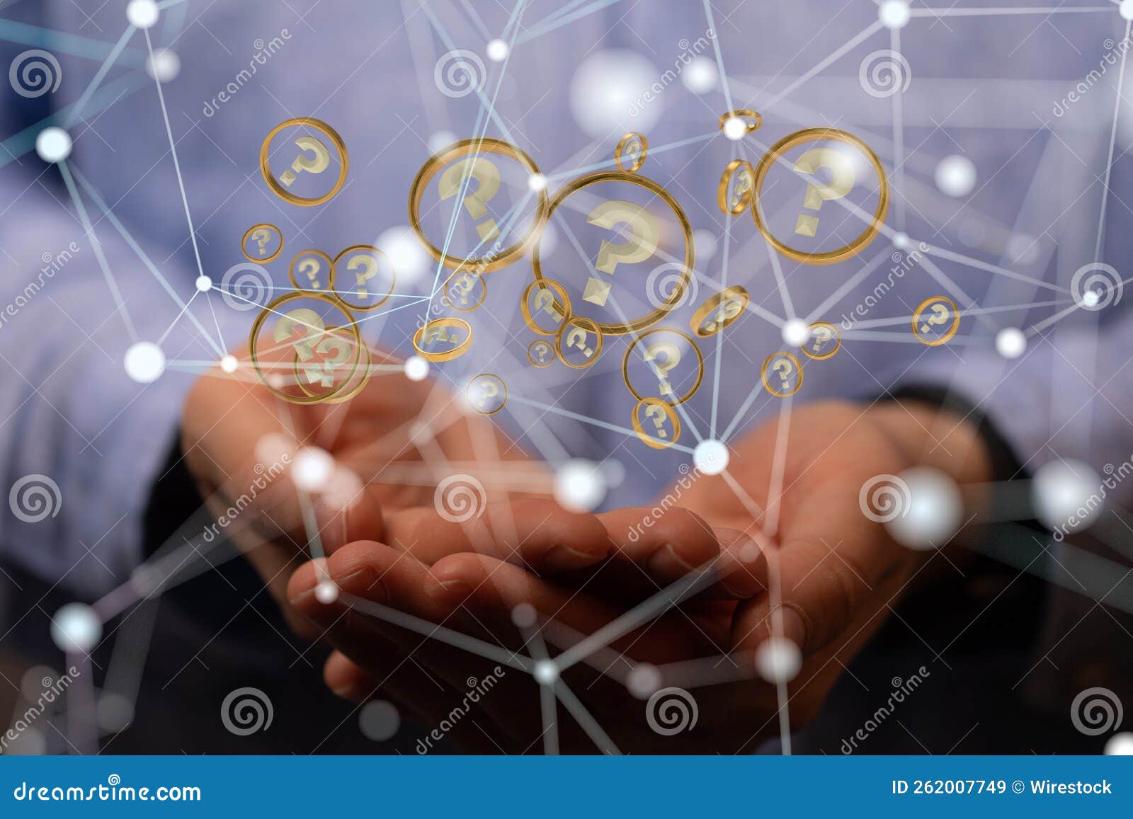 3D Render of Digital Question Marks with a Human from the Background ...