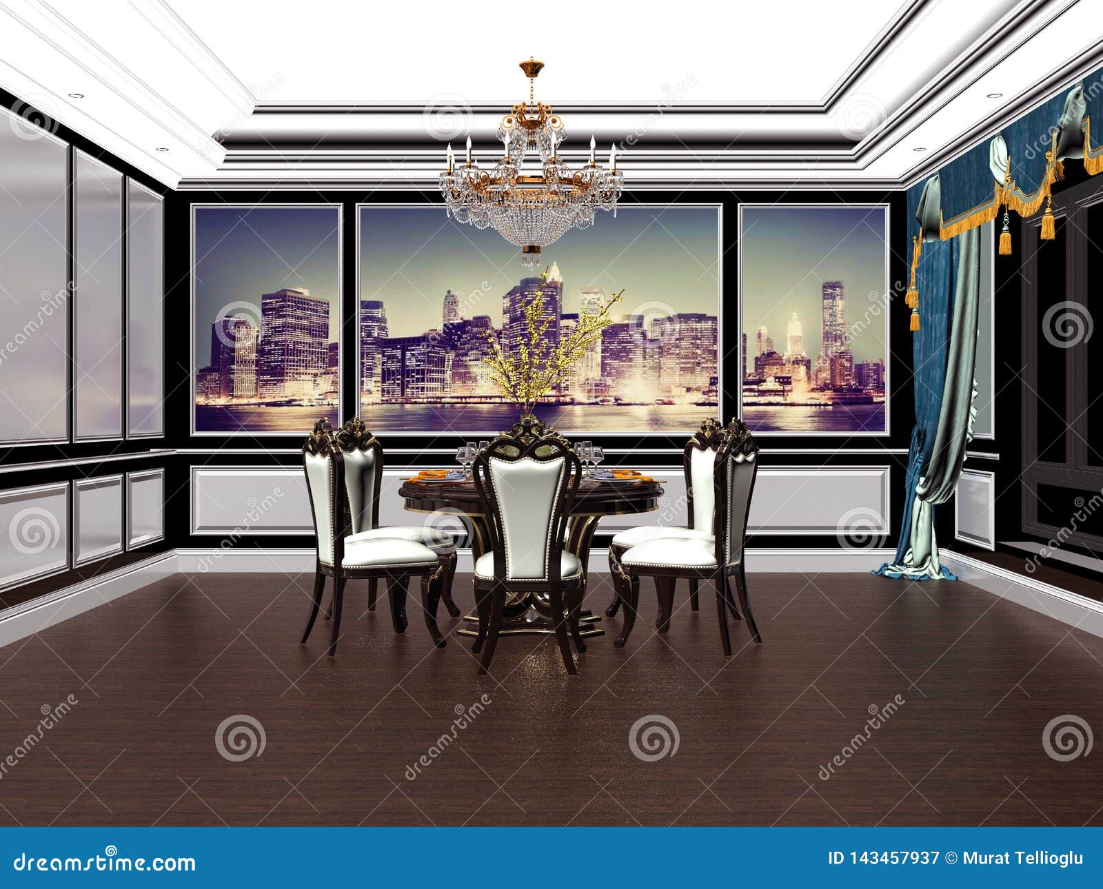 3d render of dining room stock image. Image of design - 143457937