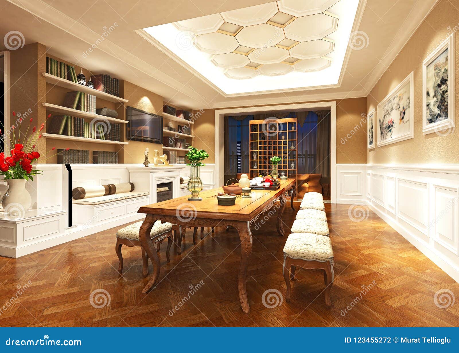 3d render of dining room stock illustration. Illustration of room ...