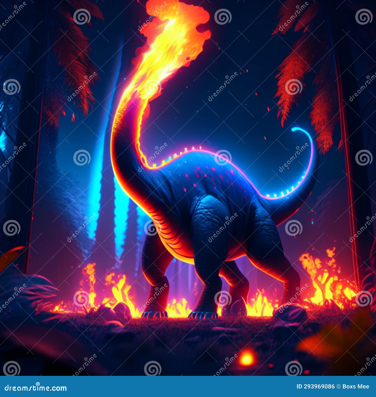 3d Render of a Dinosaur with Fire on a Dark Background. AI Generated ...