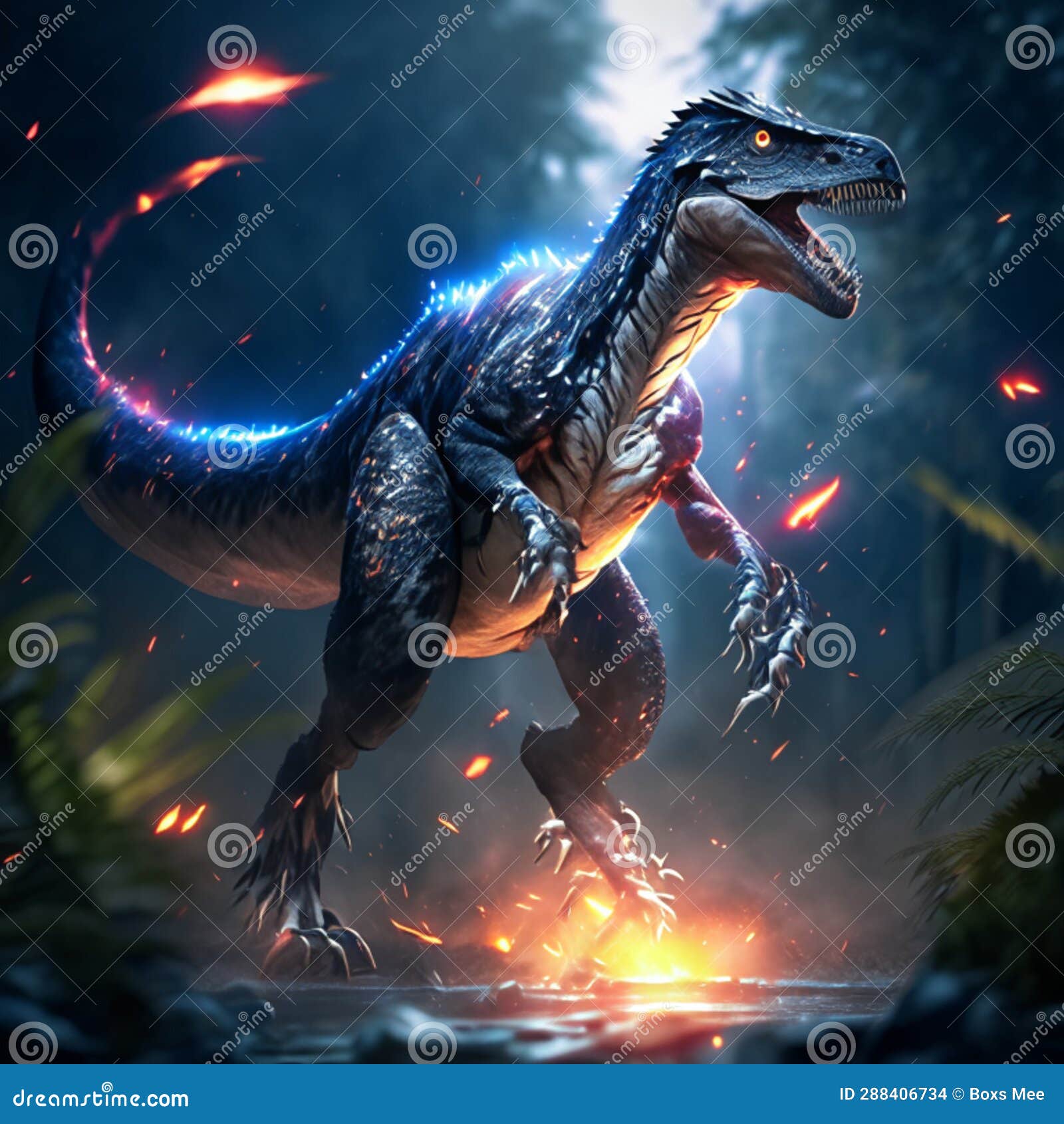 3d Render of a Dinosaur with Fire and Smoke in the Forest Generative AI ...