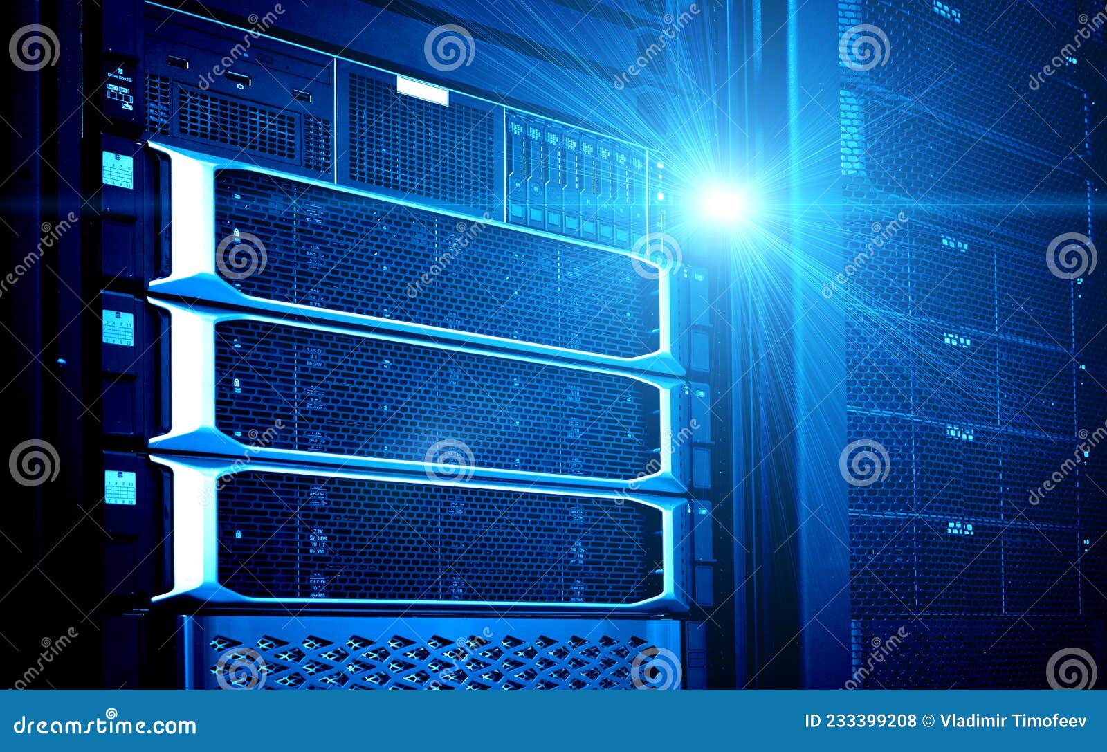 3d Render Disk Storage in Row of Supercomputers Data Center Bottom View ...