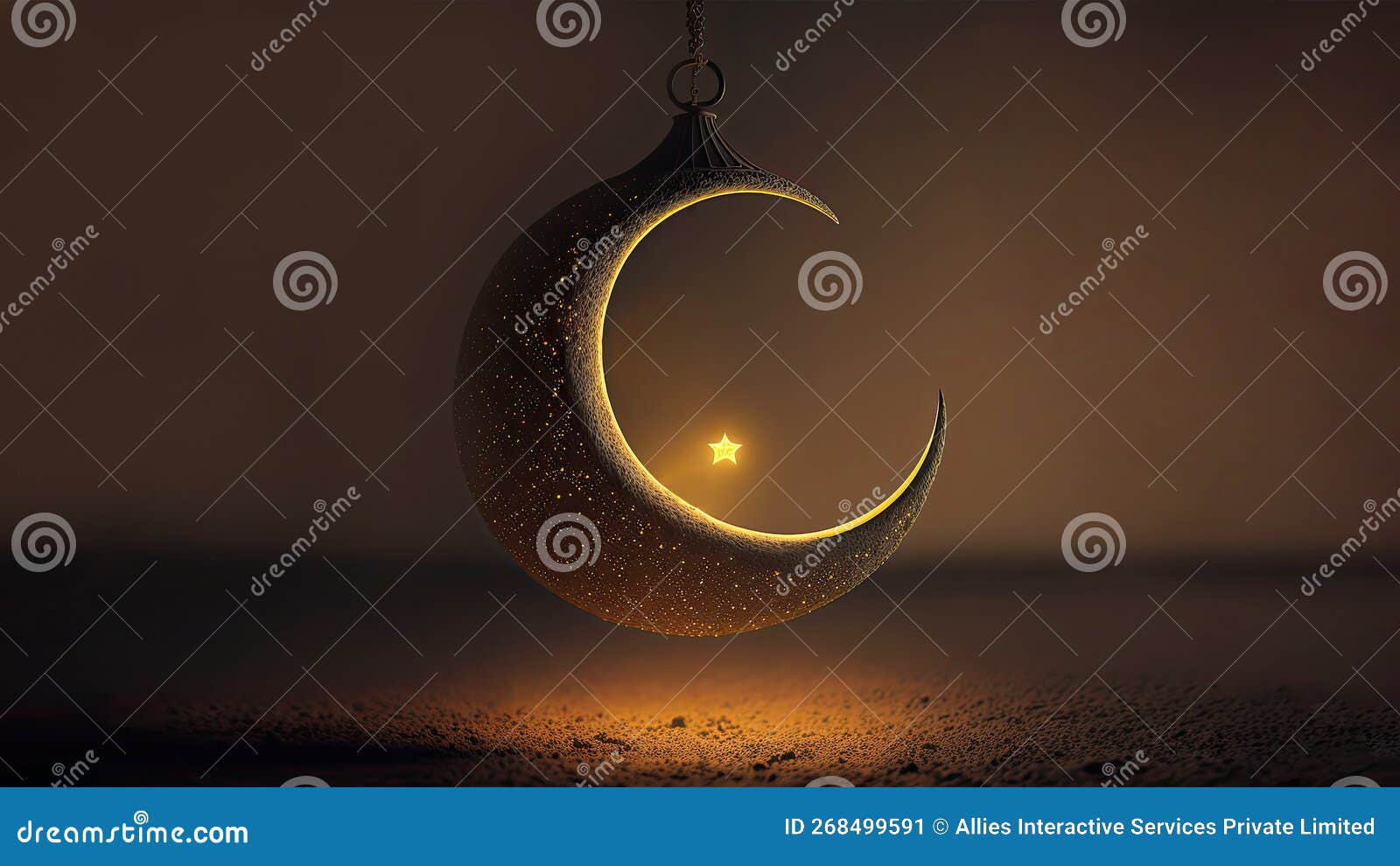 3D Render of Dispersion Effect Hanging Crescent Moon on Dark Background ...