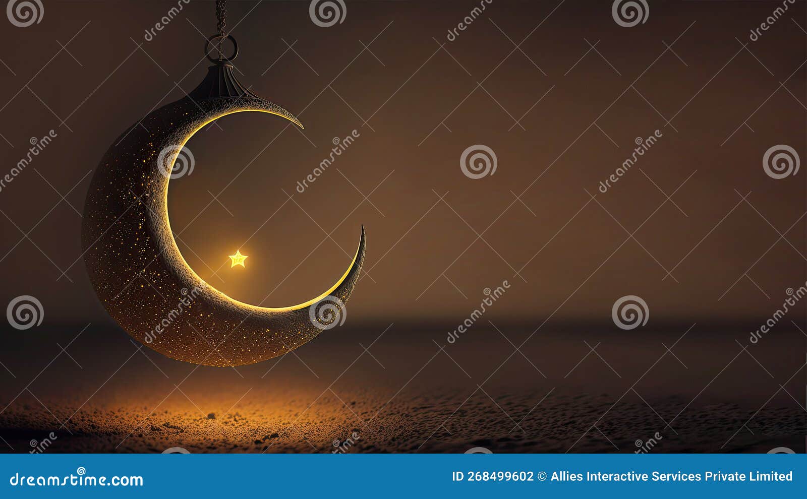 3D Render of Dispersion Effect Hanging Crescent Moon on Dark Background ...