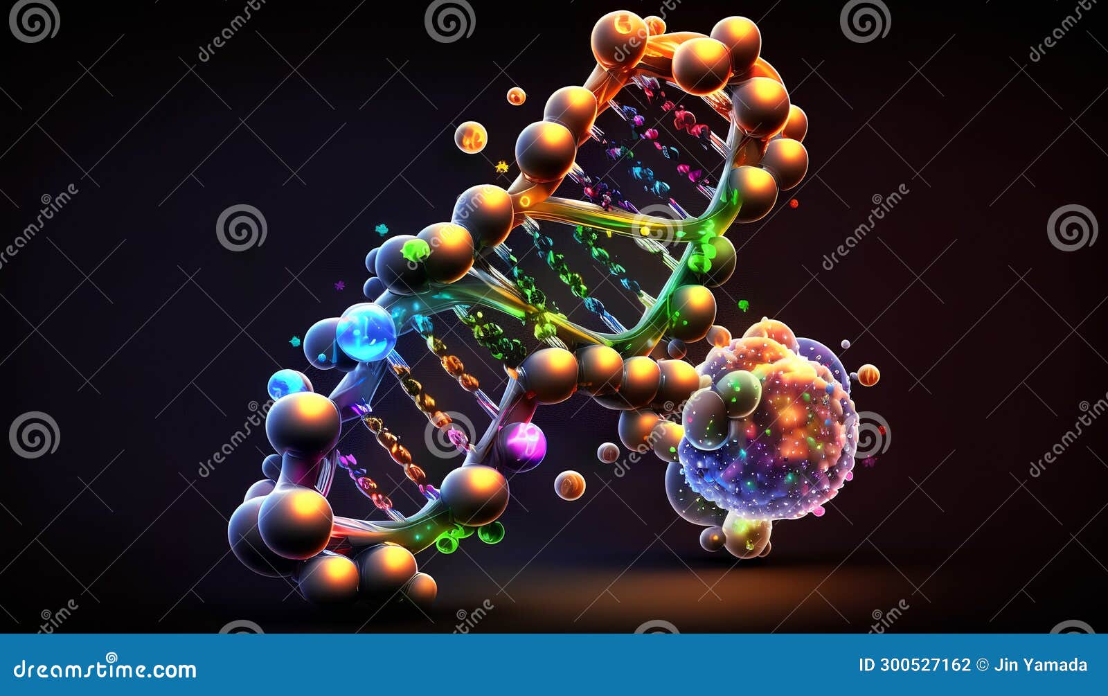 3d Render of Dna Structure on Black Background with Colorful Particles ...