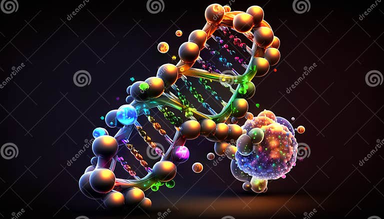 3d Render of Dna Structure on Black Background with Colorful Particles ...