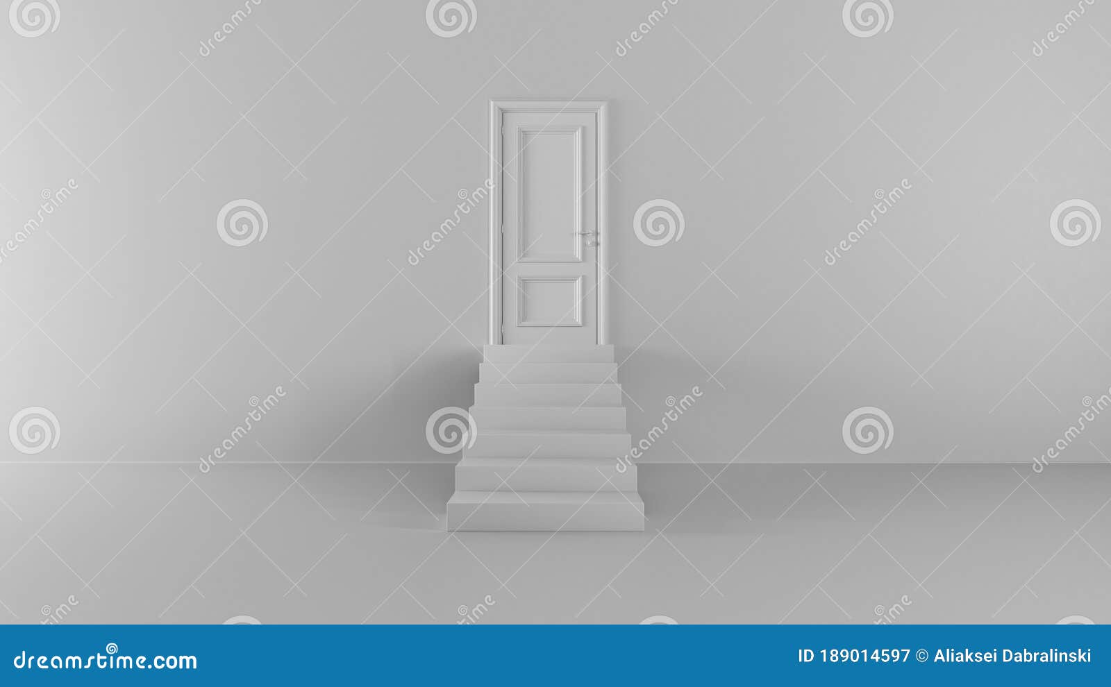 3d Render Door with Steps in a Bright Room Stock Illustration ...