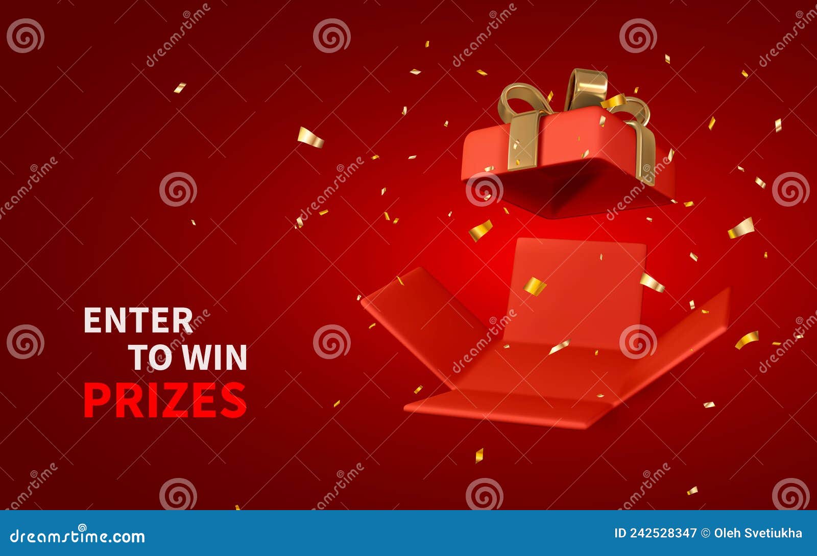 3D Render and Draw by Mesh Realistic Open Red Gift Box and Confetti ...