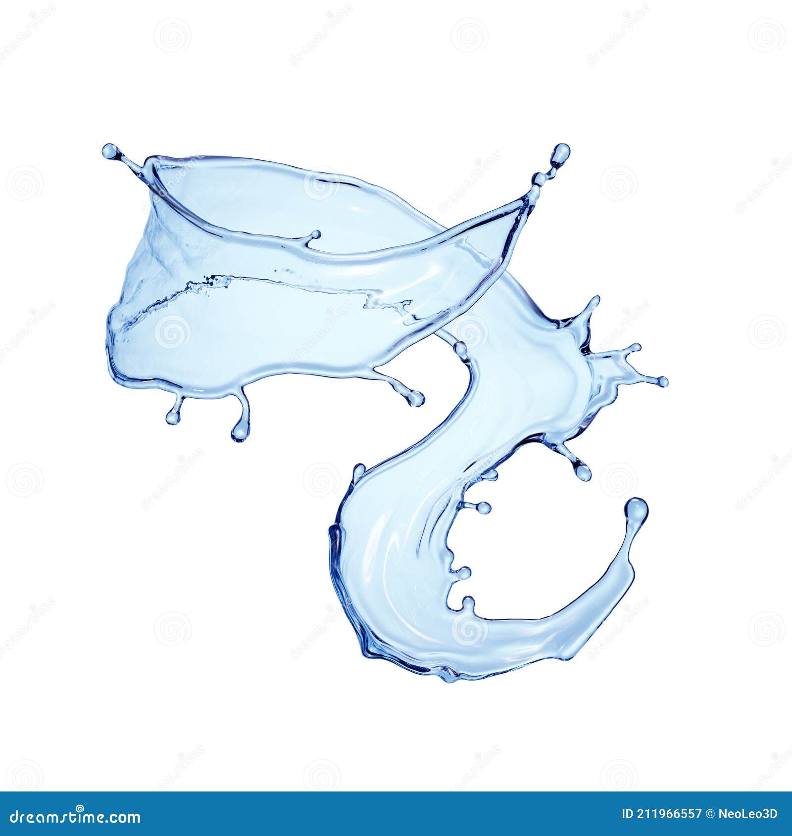3d Render, Dynamic Blue Water Jet, Wavy Splash Clip Art Isolated on ...