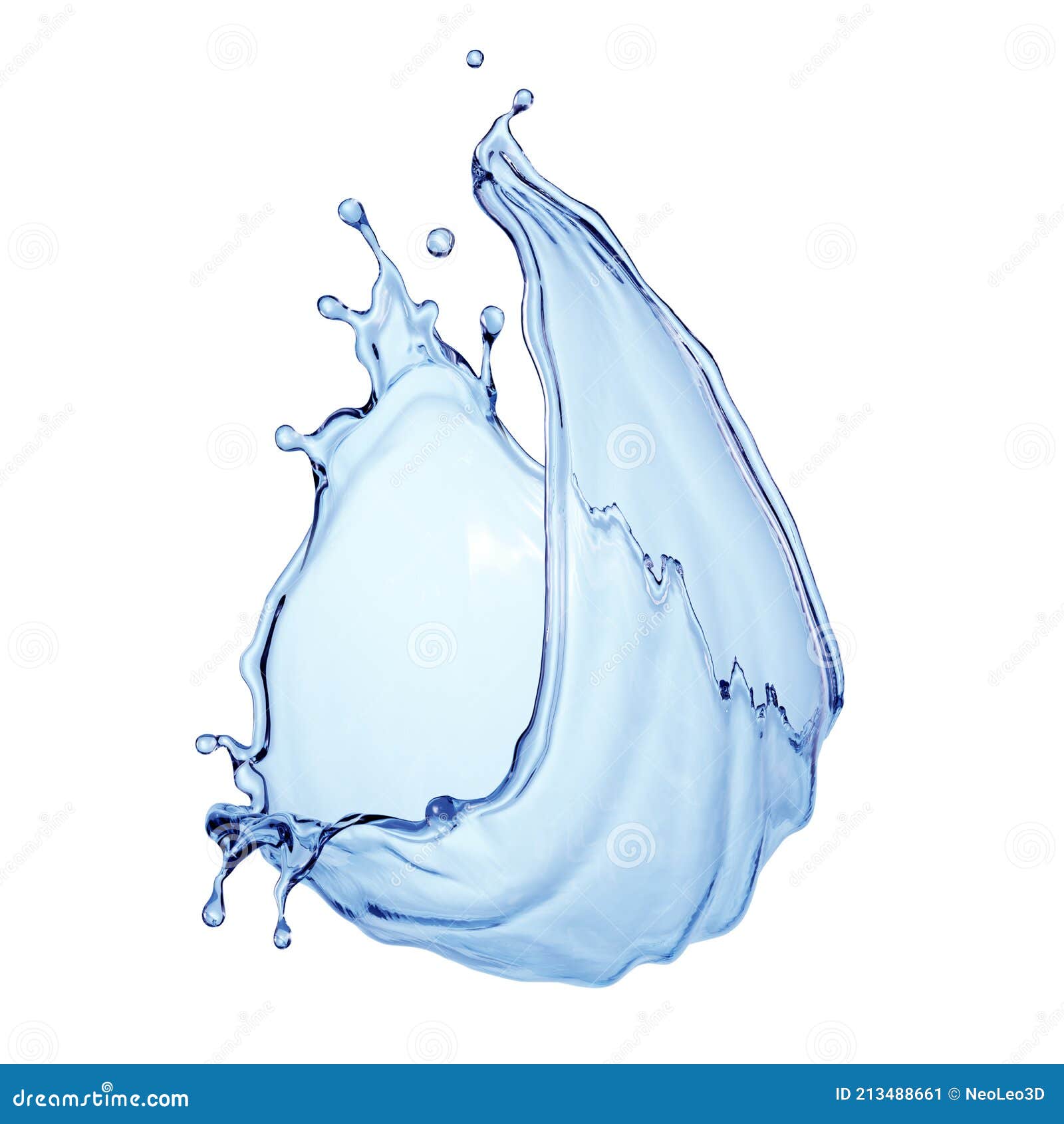 3d Render, Dynamic Blue Water Jet, Wavy Splash Clip Art Isolated On ...