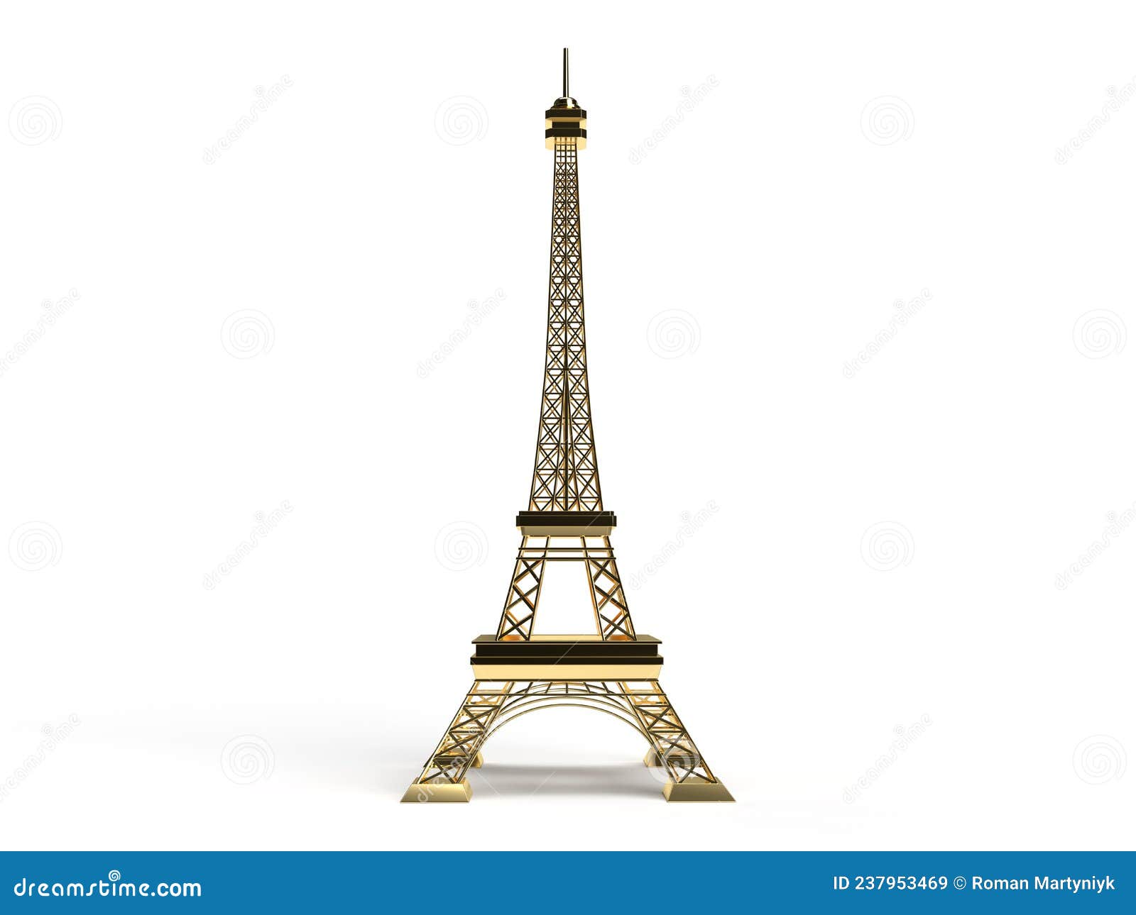 3d Render, Eiffel Tower Gold on a White Background with Shadow Stock ...