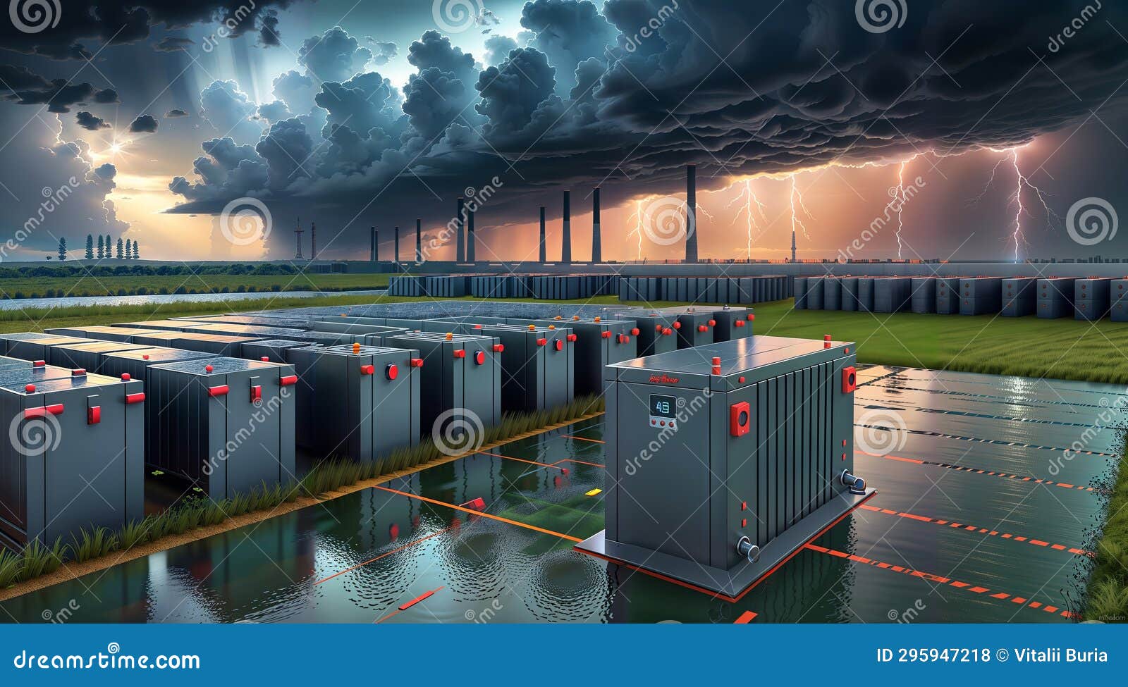 3d Render of Electrical Energy Storage System Amidst the Tempest ...