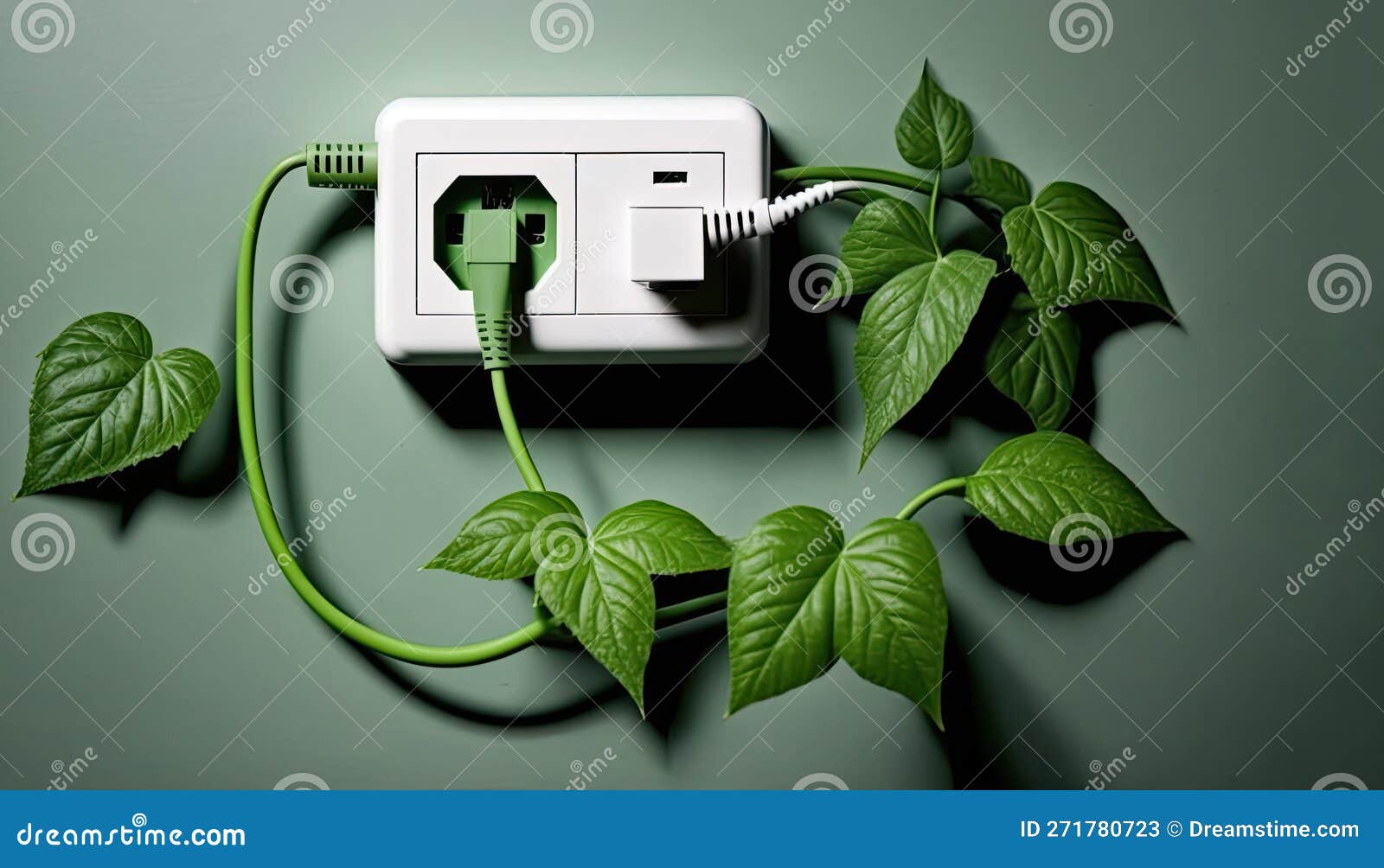 3D Render of Electrical Outlet with Leaves Against Stock Illustration ...