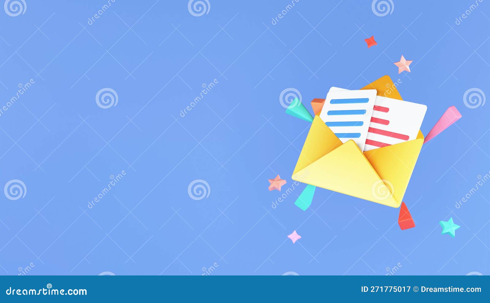 3D Render of Email or Letter Inside Envelope with Stars, Triangle ...
