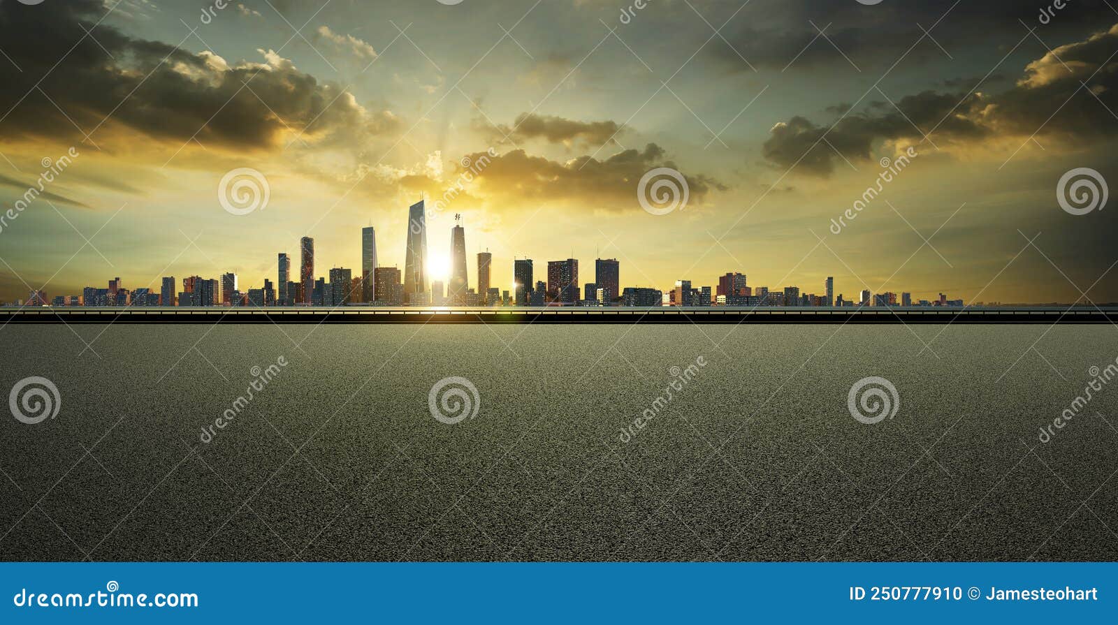 3D Render Empty Asphalt Road with City Background Stock Illustration ...