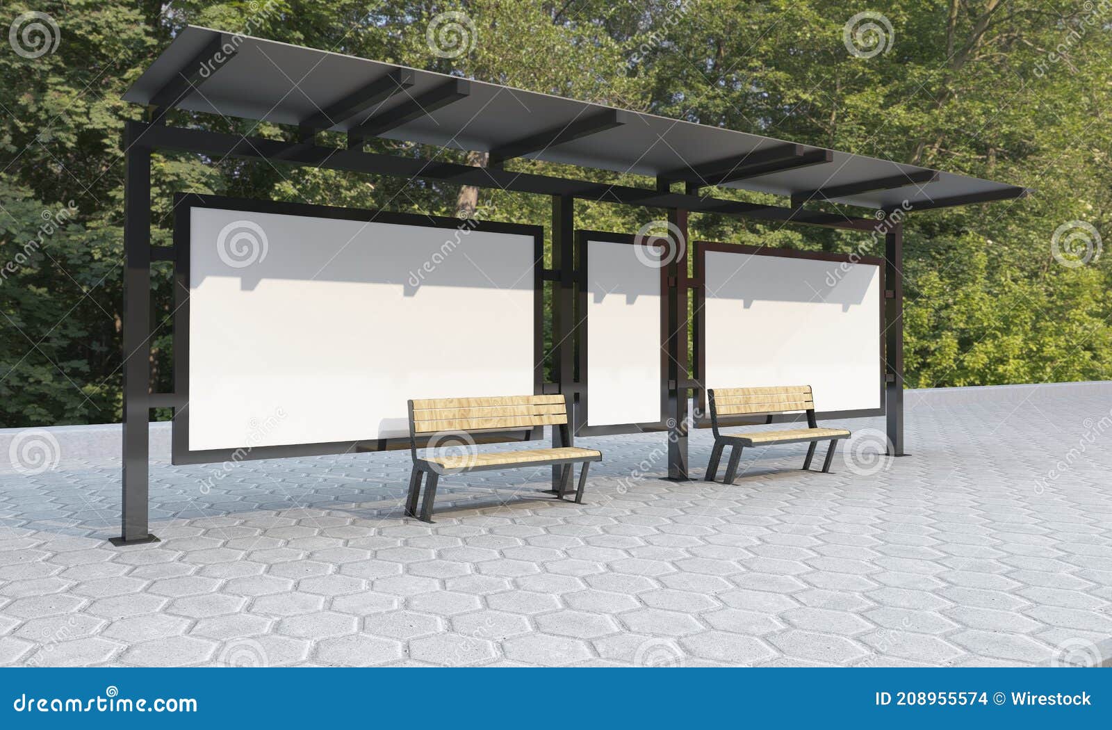 3d Render of an Empty Bus Station on the Pavement with Trees in the ...