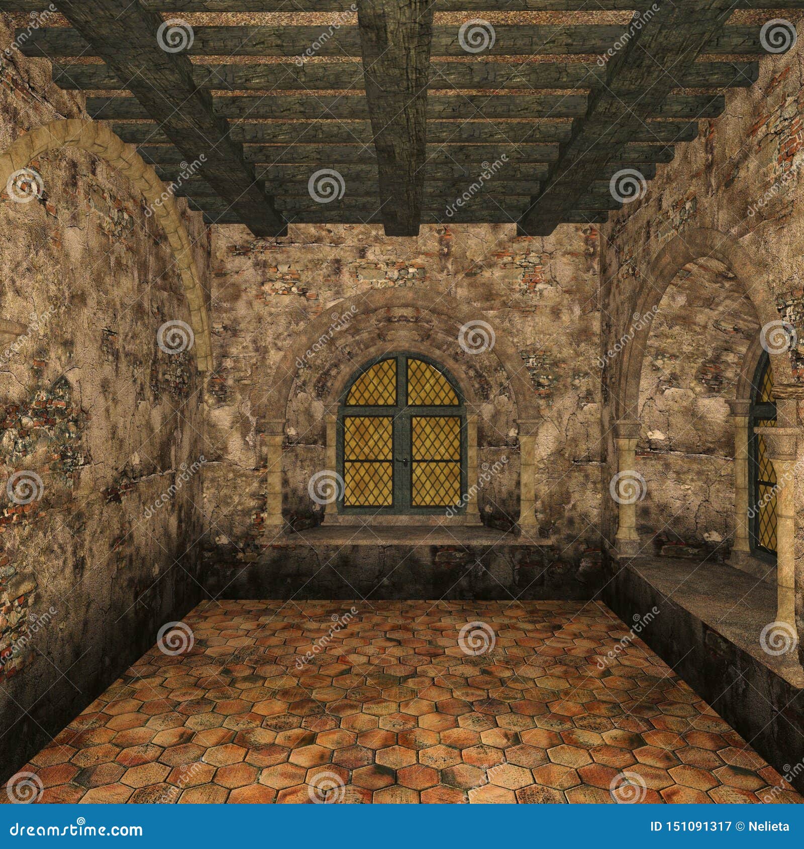 Empty Castle Music Hall Interior With Grand Piano. Cartoon Vector ...