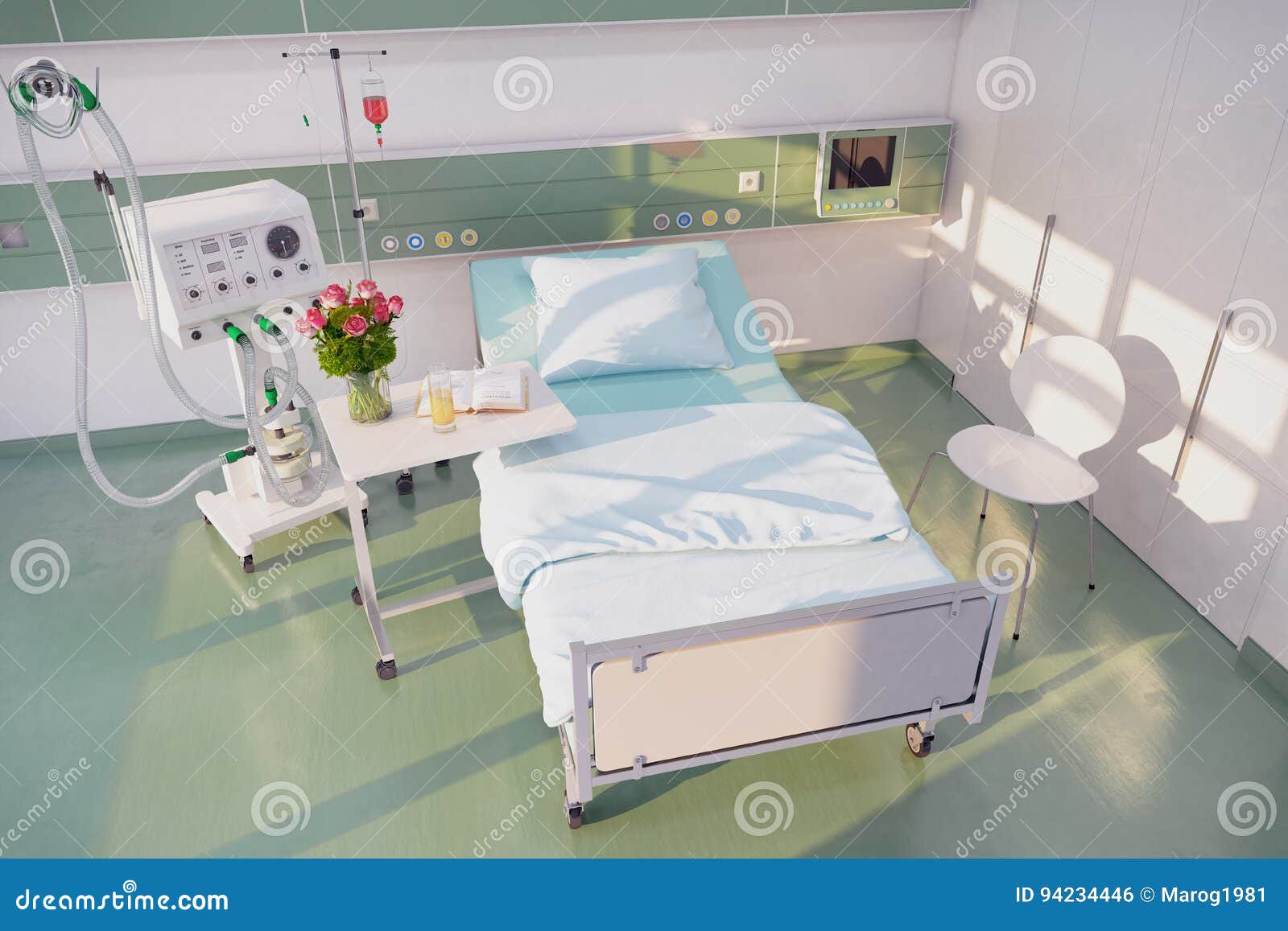 Empty Hospital Clinic Hall With Seats And Doors Empty No People ...