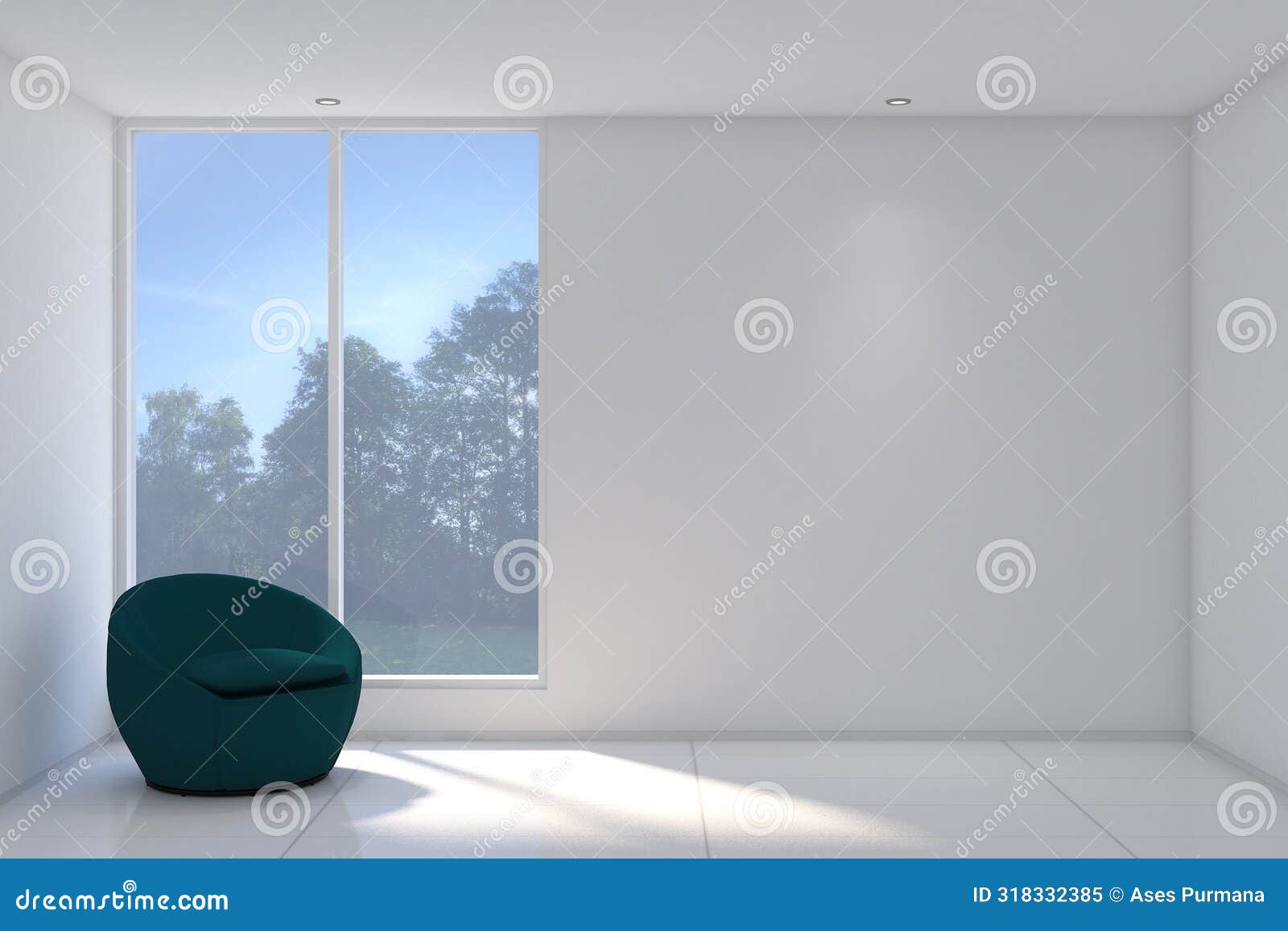 3d Render of Empty Room Side the Window with Blue Couch , White Ceramic ...