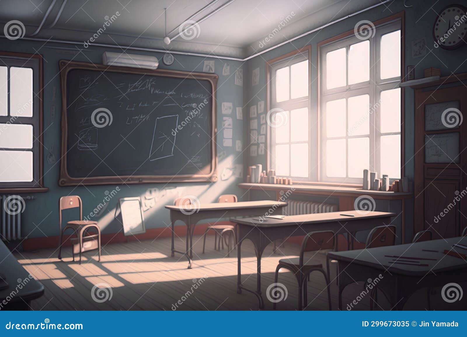 3d Render of an Empty School Classroom with Blackboard on the Wall ...
