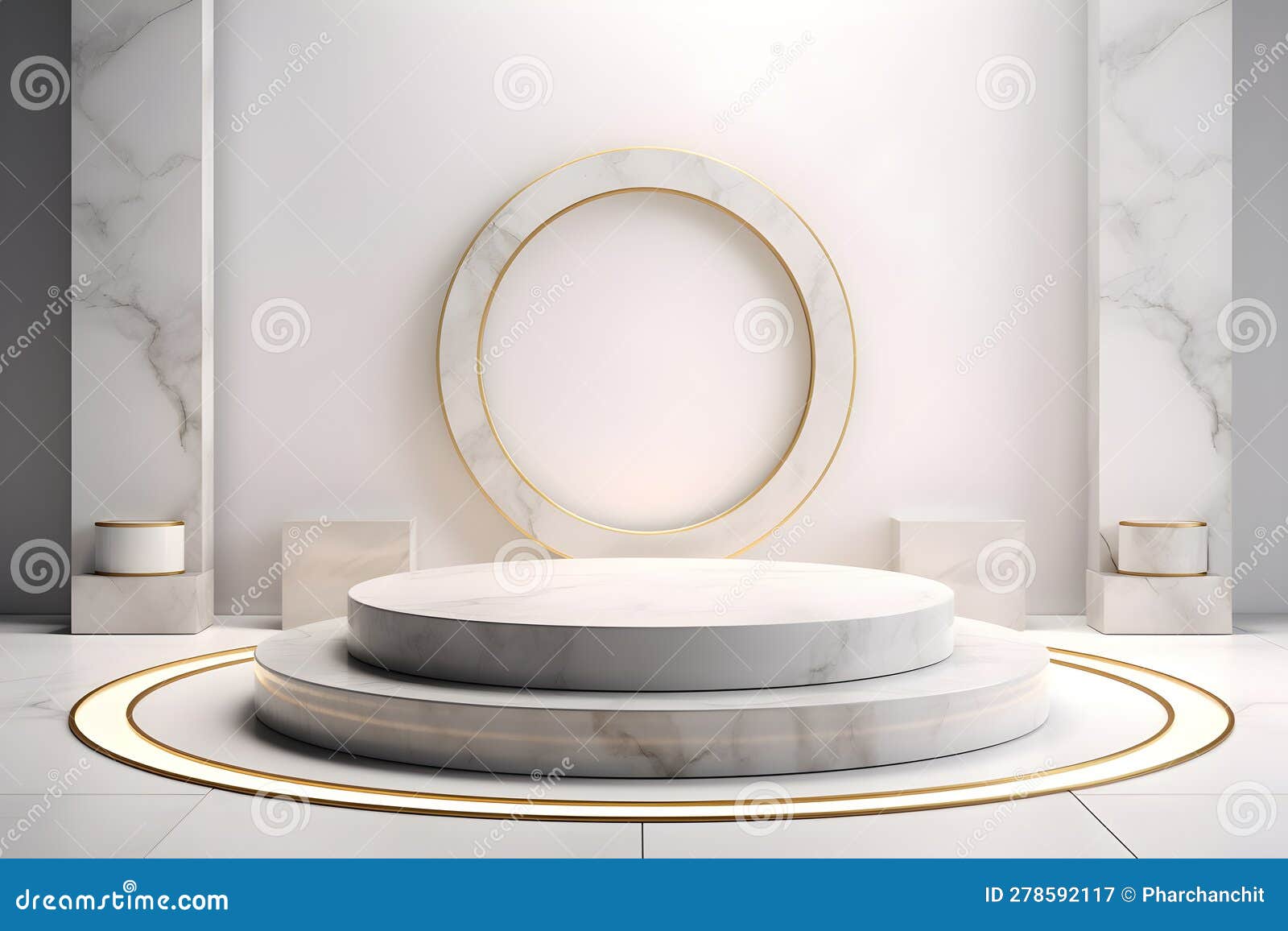 3d Render Empty Space White Marble Texture Podium. Podium for Product ...