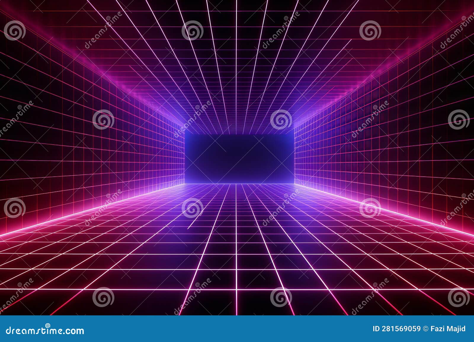 3d Render, Empty Virtual Room, Glowing with Violet Red 3d Render, Empty ...