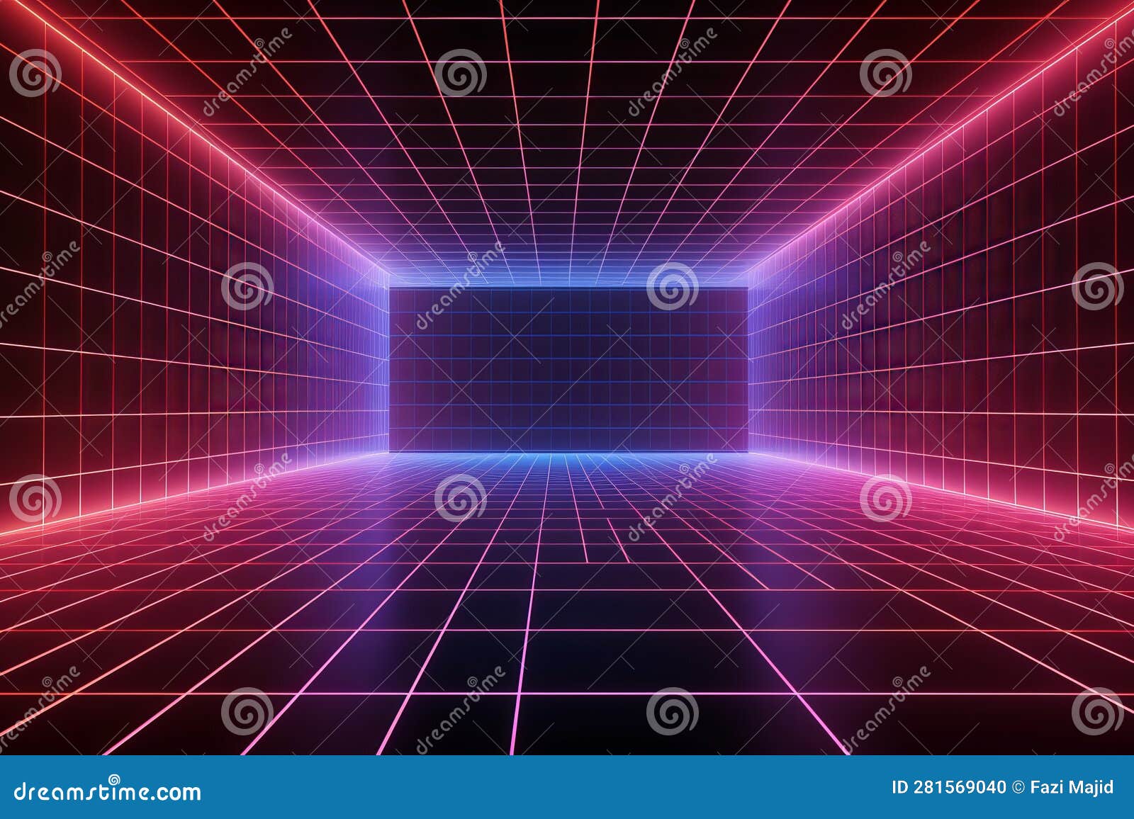 3d Render, Empty Virtual Room, Glowing with Violet Red 3d Render, Empty ...