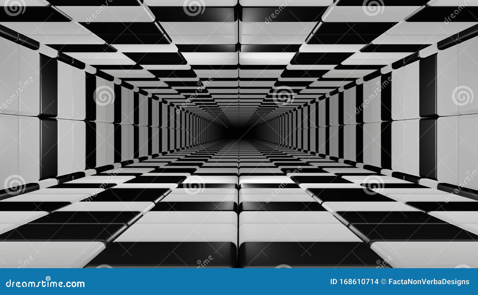 3d Render Endless Black and White Checkered Tunnel Stock Illustration ...