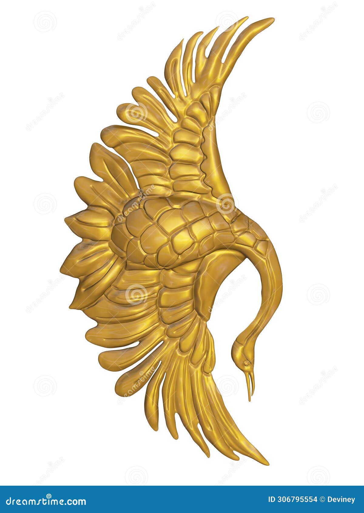 3D Render of Engraved Gold Goose in Flight Stock Illustration ...