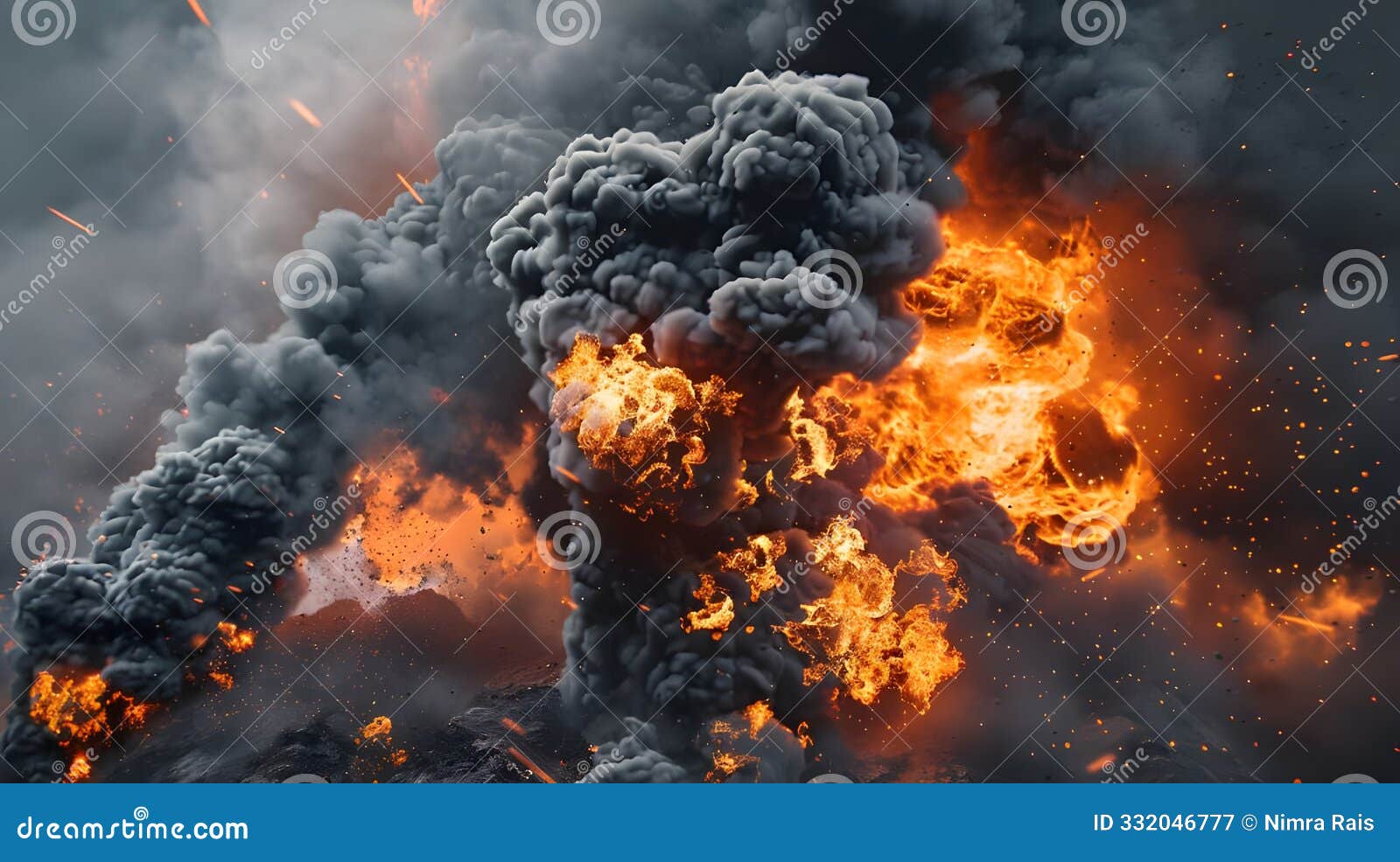 3d Render of Explosion with Smoke and Fire in it on the Black ...