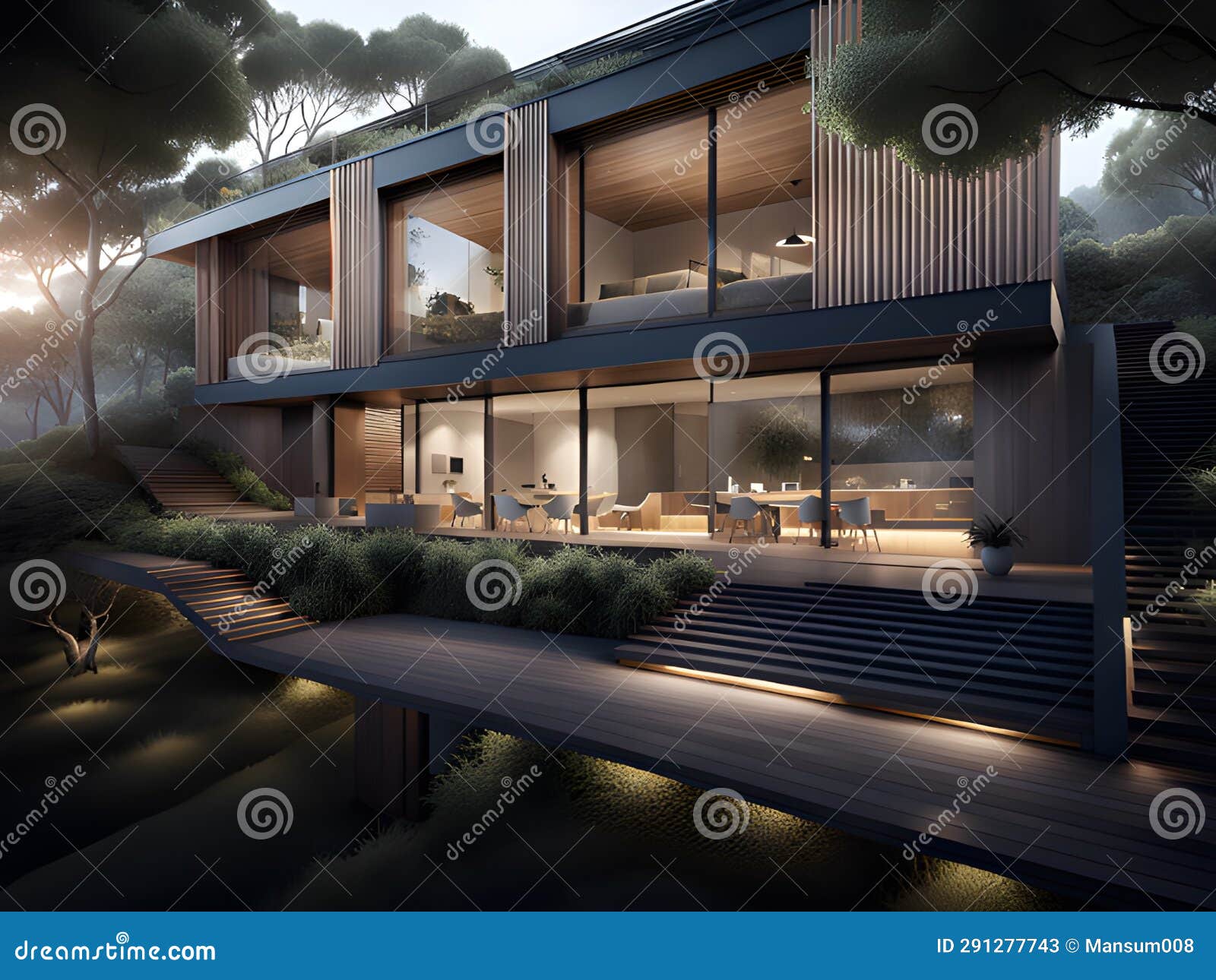 3d Render of an Exterior House in Night with Garden View Stock ...