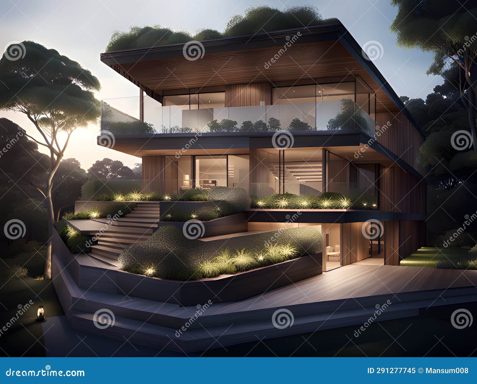 3d Render of an Exterior House in Night with Garden View Stock ...