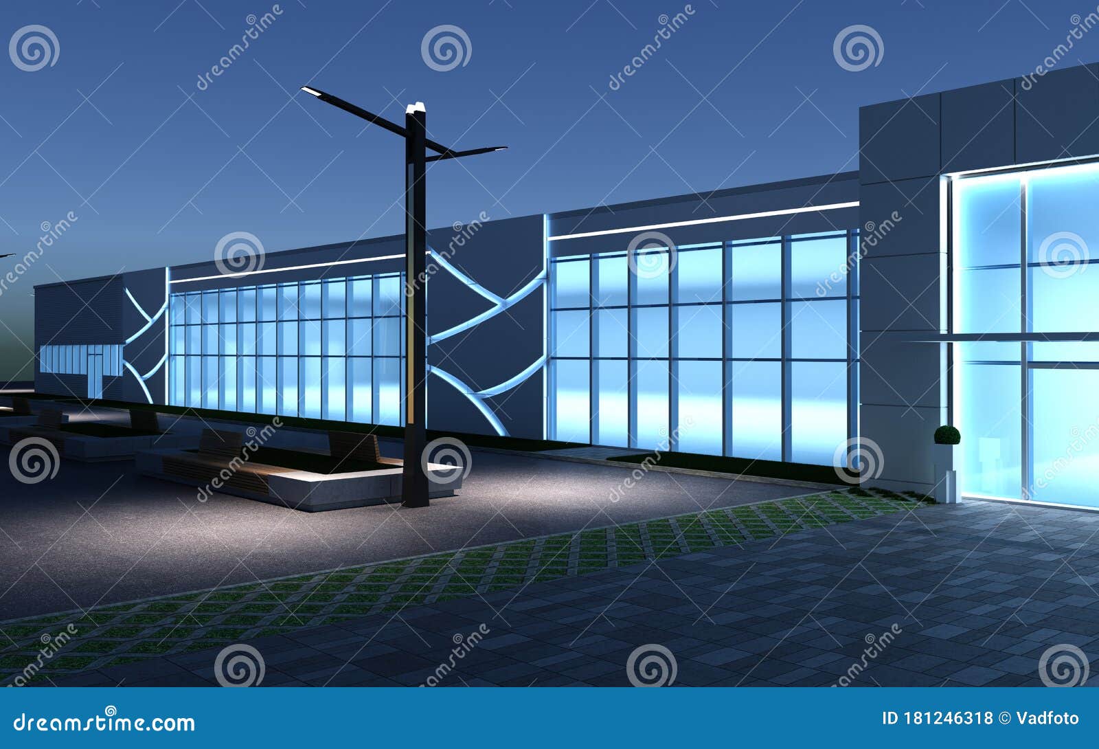 3d Render Exterior Mall at Night, Exterior Visualization, 3D ...