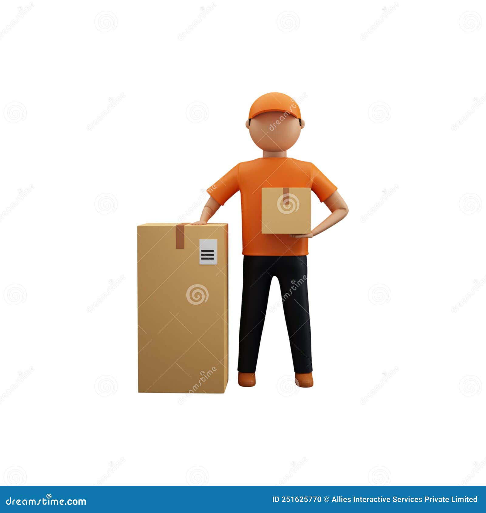 3D Render of Faceless Delivery Boy Standing with Parcel Boxes on White ...
