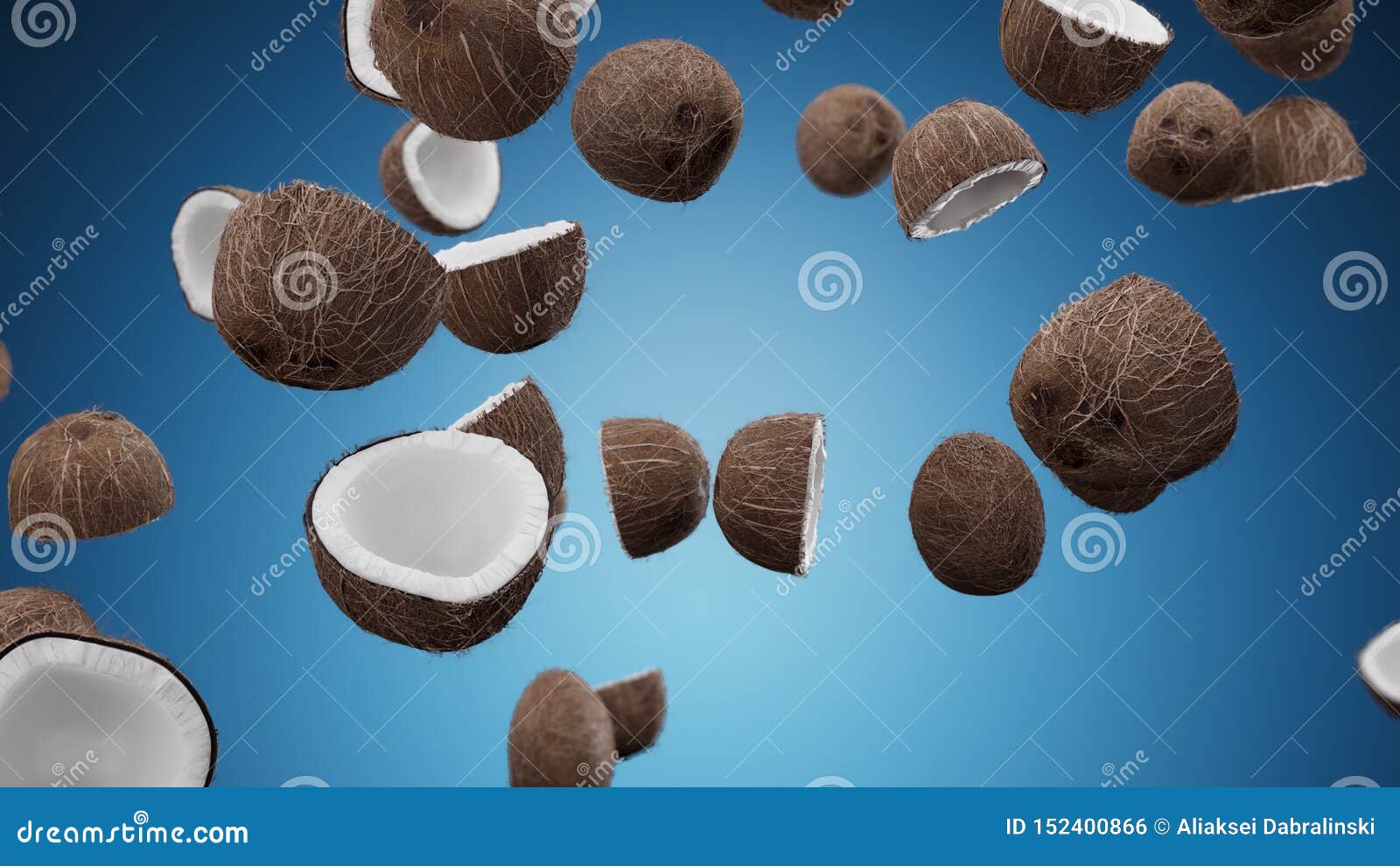 3D Render Falling Coconuts on a Blue Background Stock Illustration ...