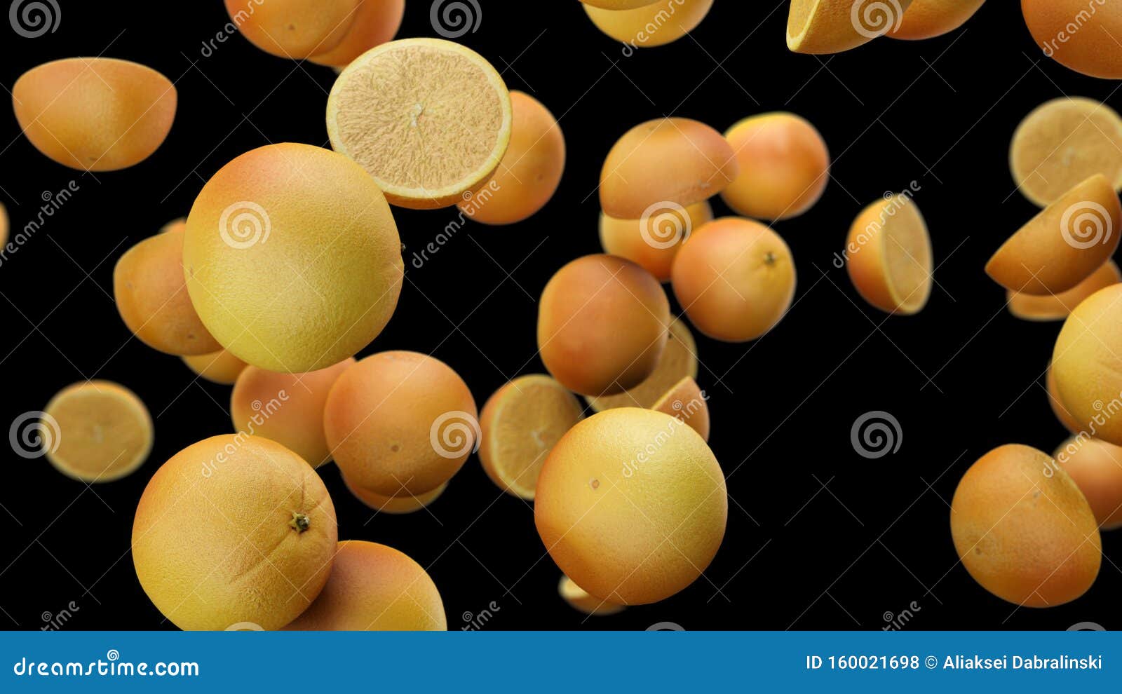 3d Render Falling Oranges on an Black Background Stock Illustration ...