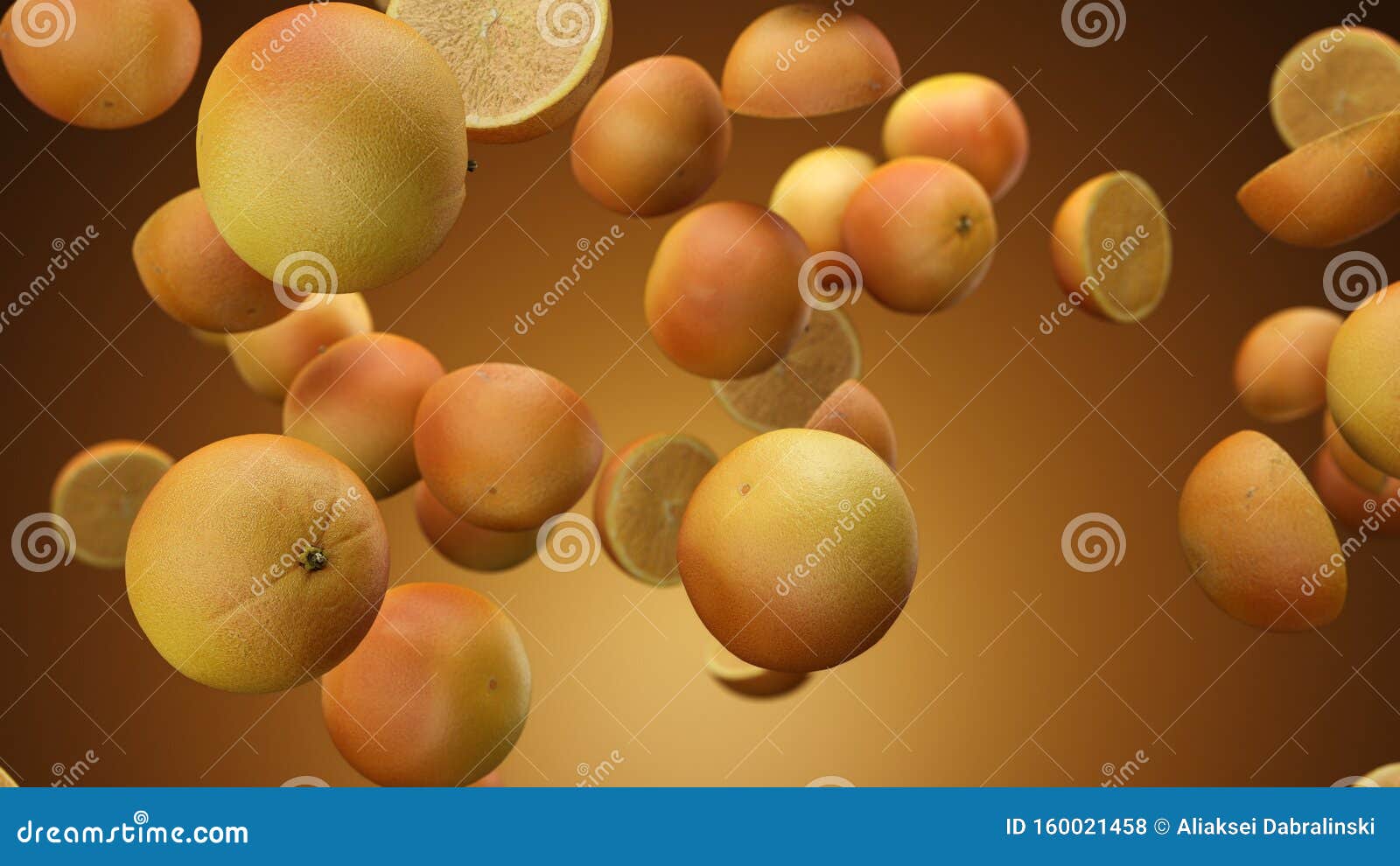 3d Render Falling Oranges on an Orange Background Stock Illustration ...