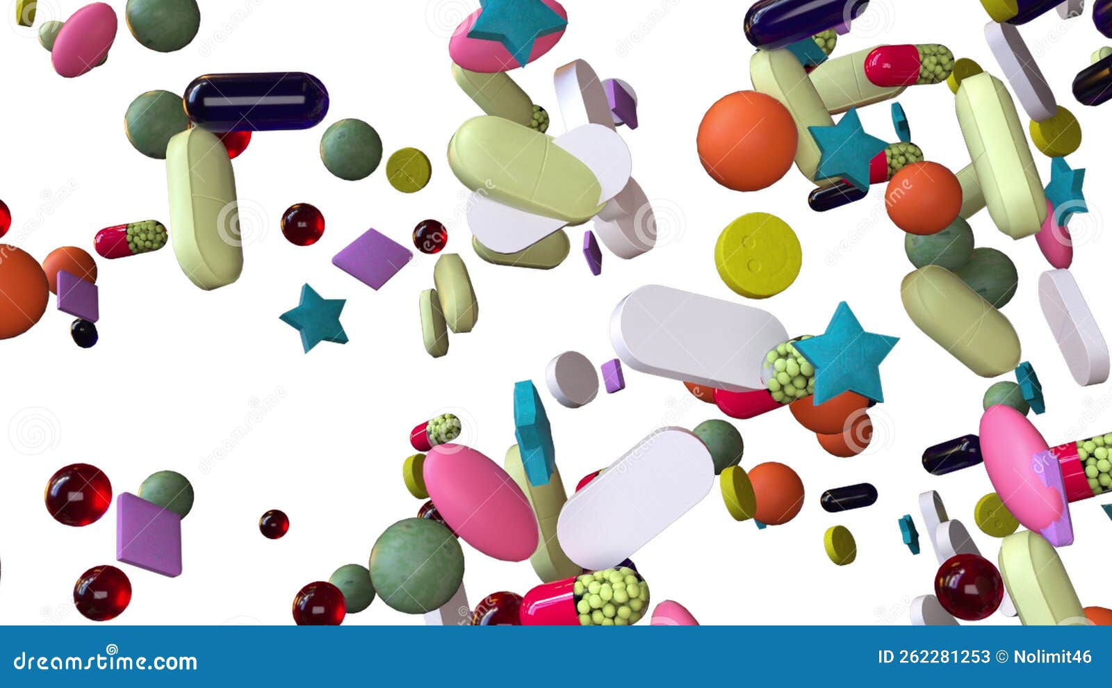 3d render falling pills stock illustration. Illustration of medicine ...