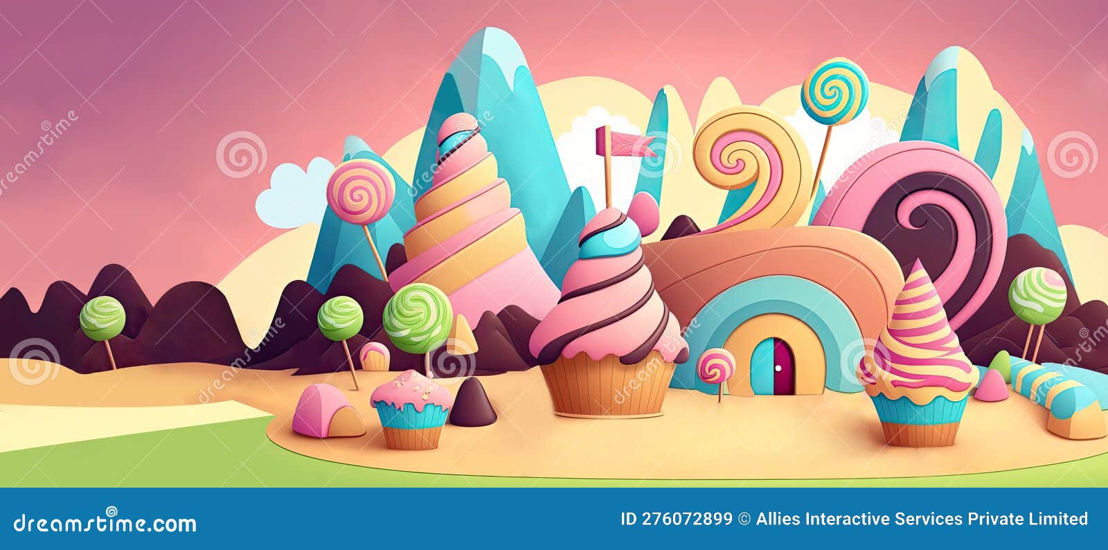 3D Render of Fantasy Colorful Candyland Background with Sweets, Clouds ...